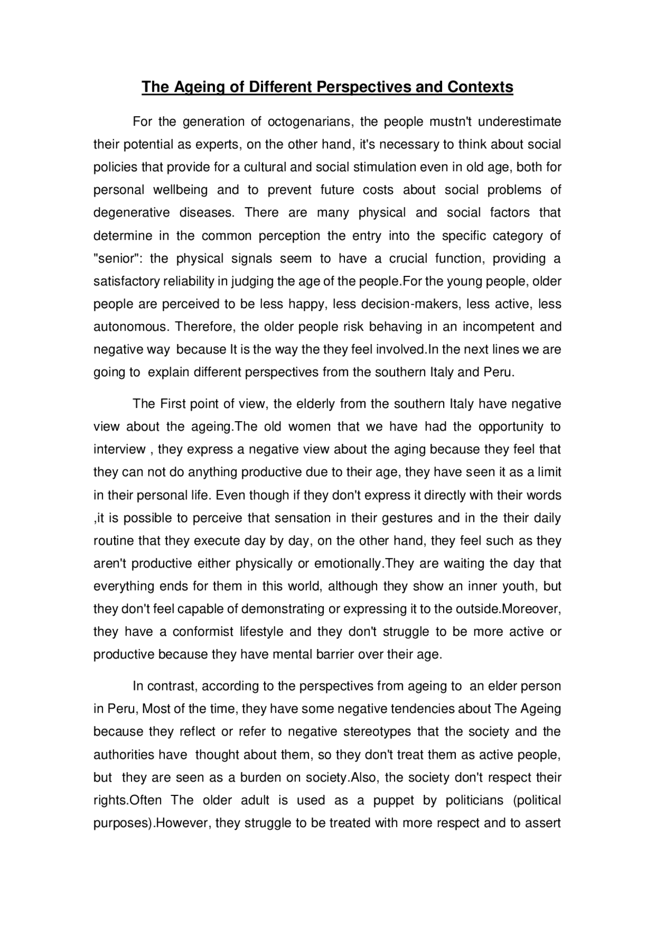 THE AGEING OF DIFFERNT PERSPECTIVES - Docsity