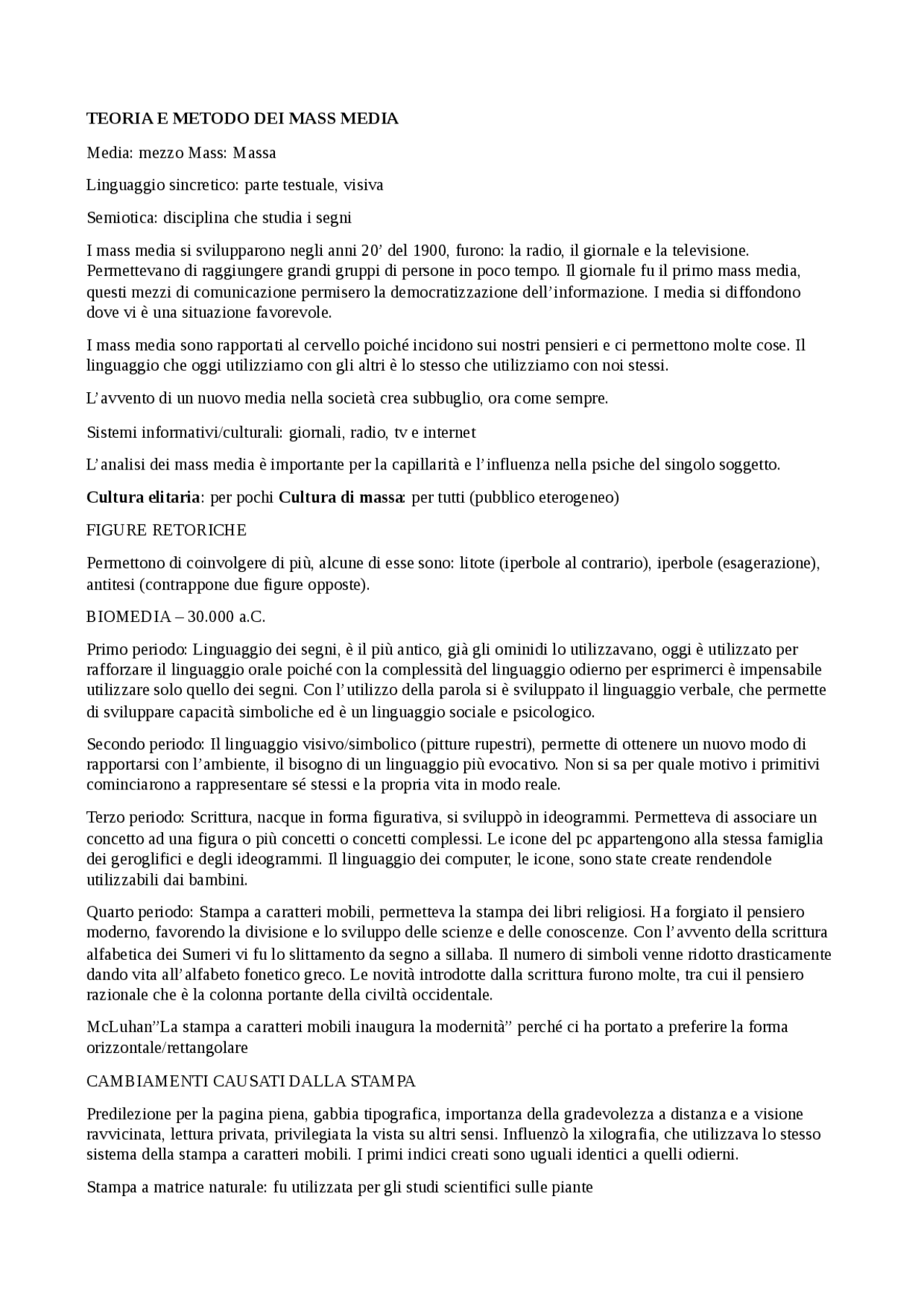 Appunti Esame Teoria E Metodo Dei Mass Media Docsity