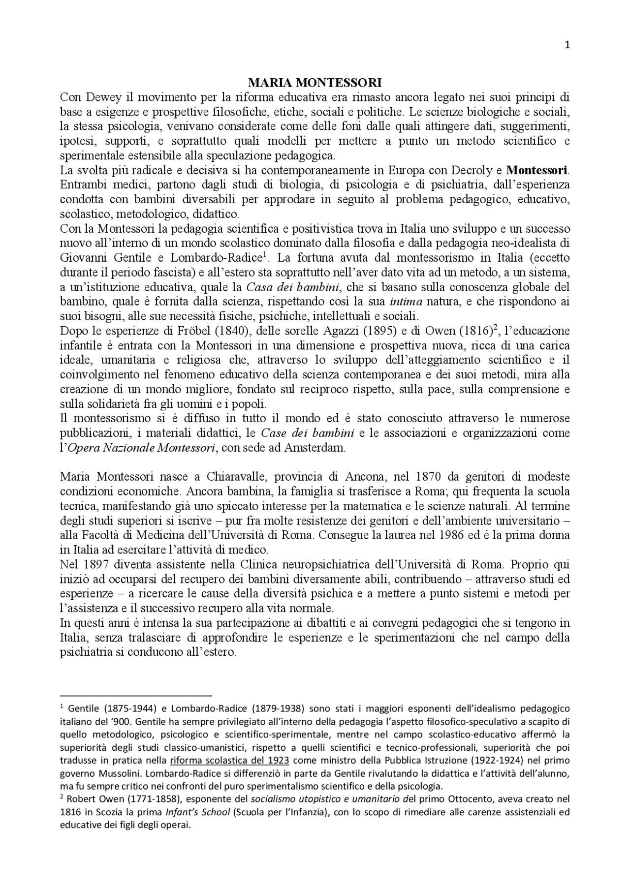 Didattica : Maria Montessori, biografia e teorie - Docsity