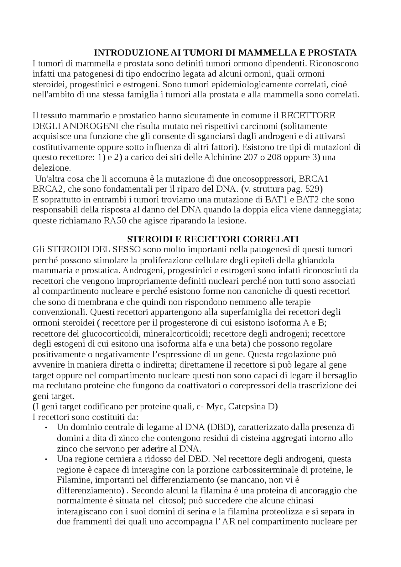 Appunti Sui Tumori Mammella E Prostata Docsity