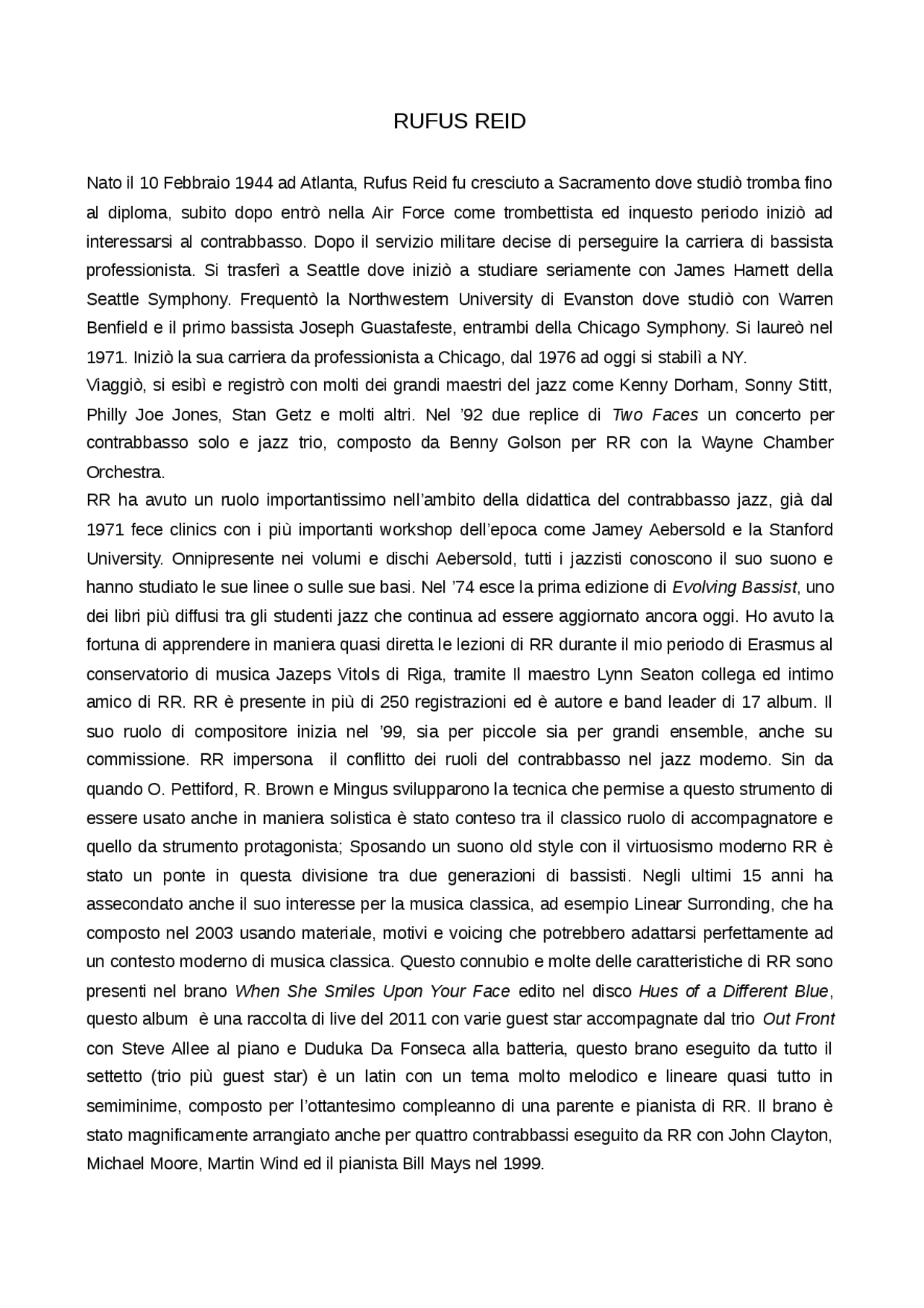 Biografia i Rufus Reid - Docsity