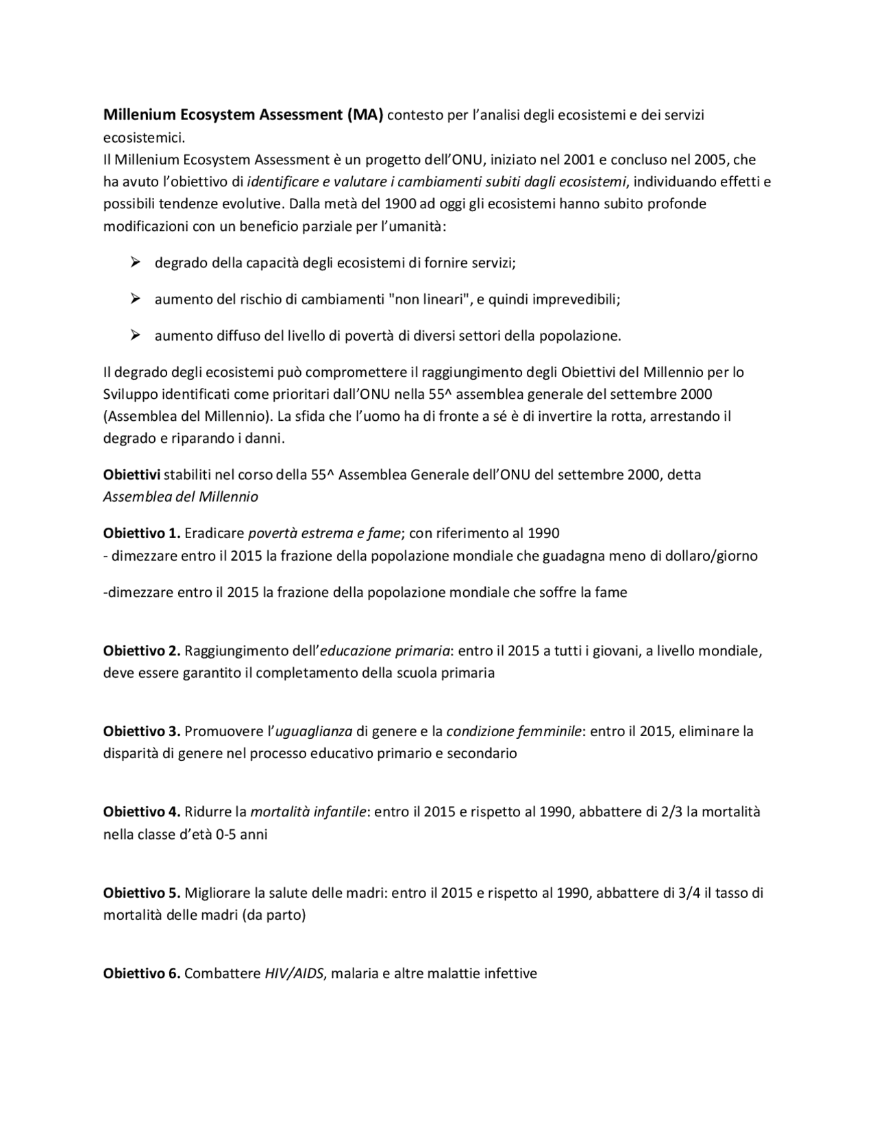 Millenium Ecosystem Assessment Ma Docsity