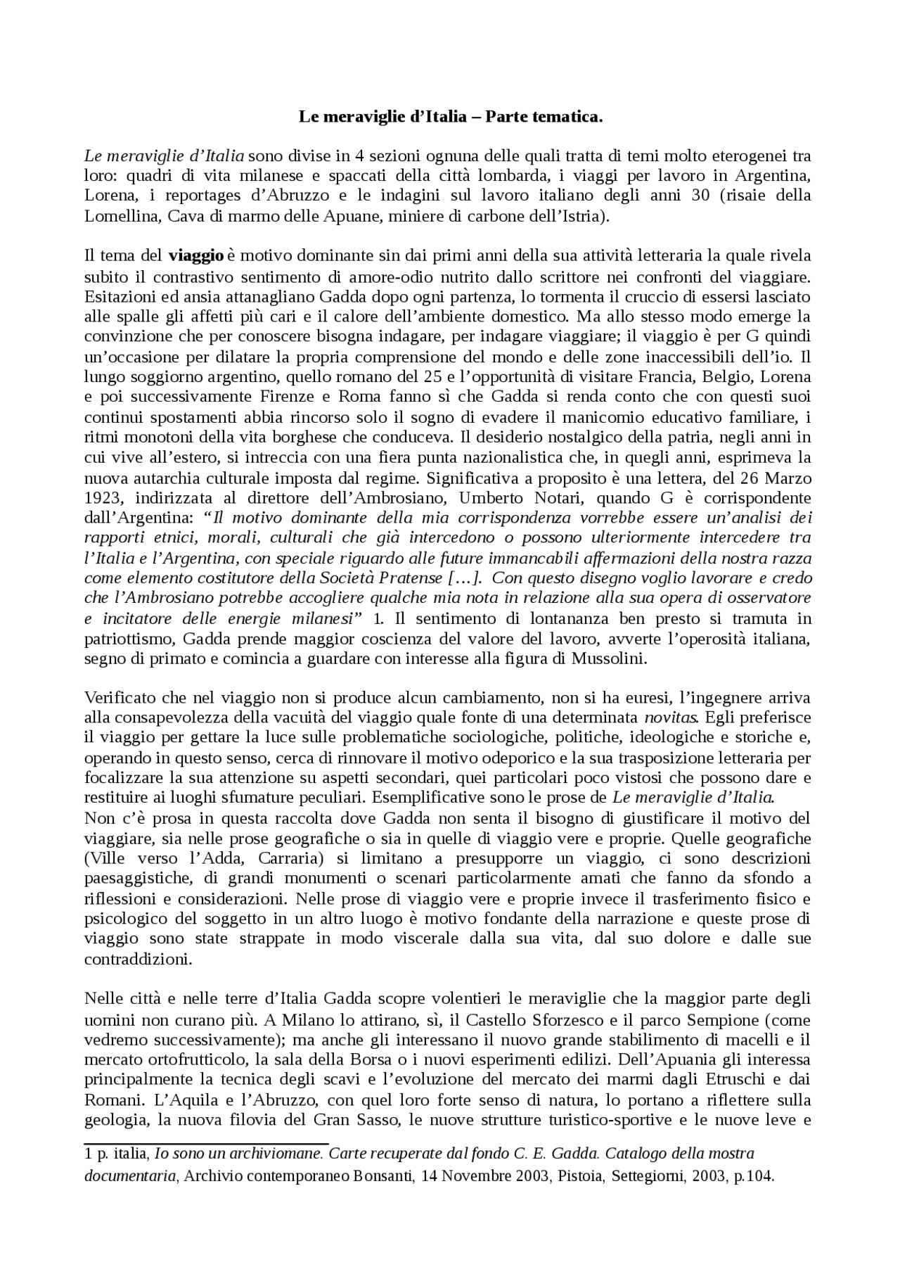 Le Meraviglie Ditalia Di Carlo Emilio Gadda Docsity