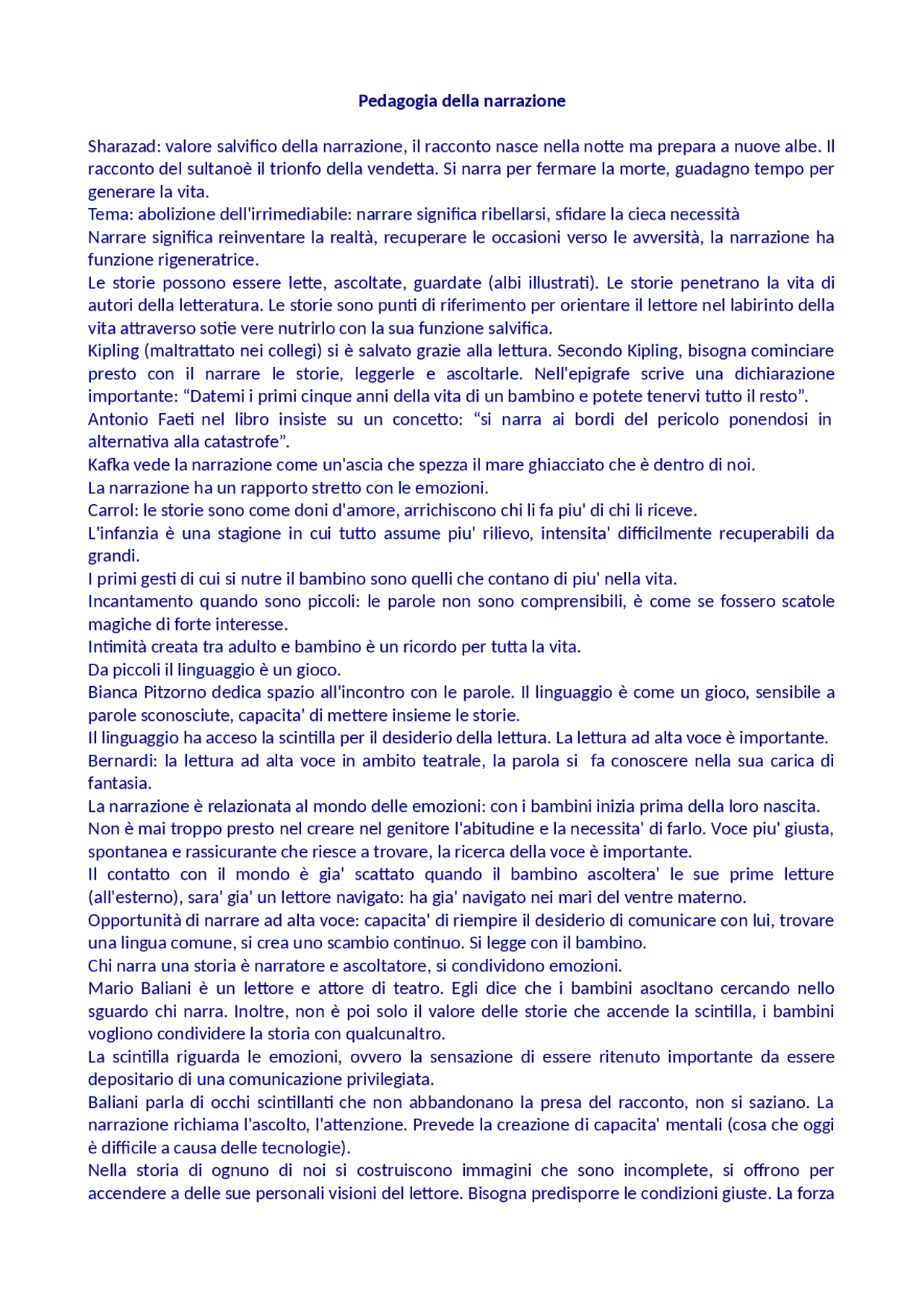 Appunti Pedagogia Della Narrazione Docsity