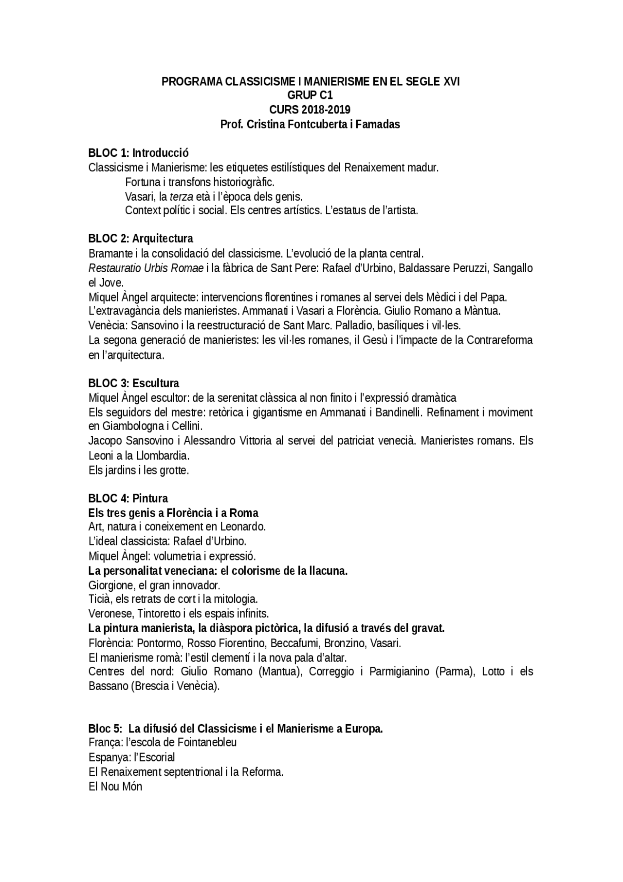 Programa 201819 Classicisme Docsity
