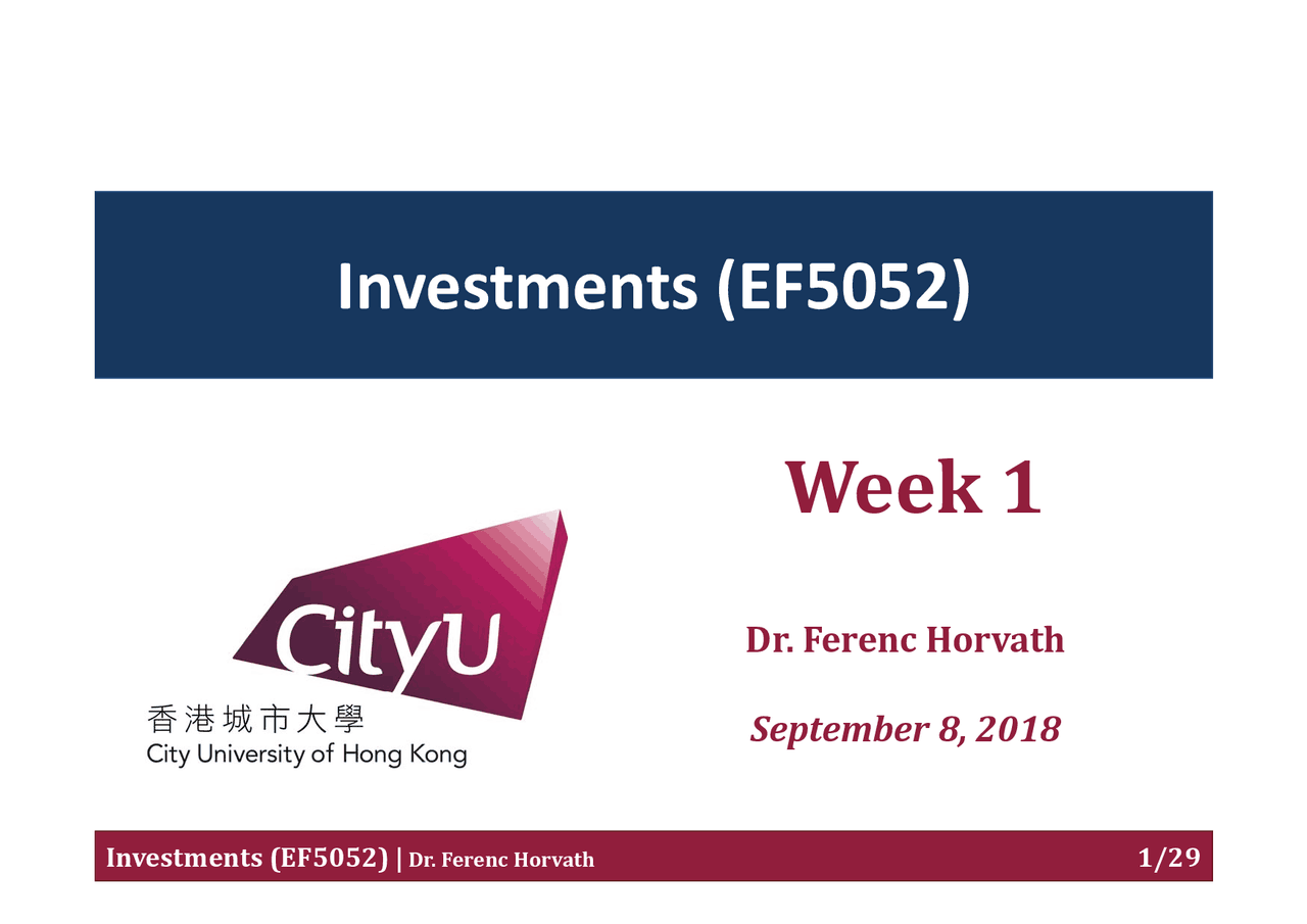 Investment Lecture Note Docsity