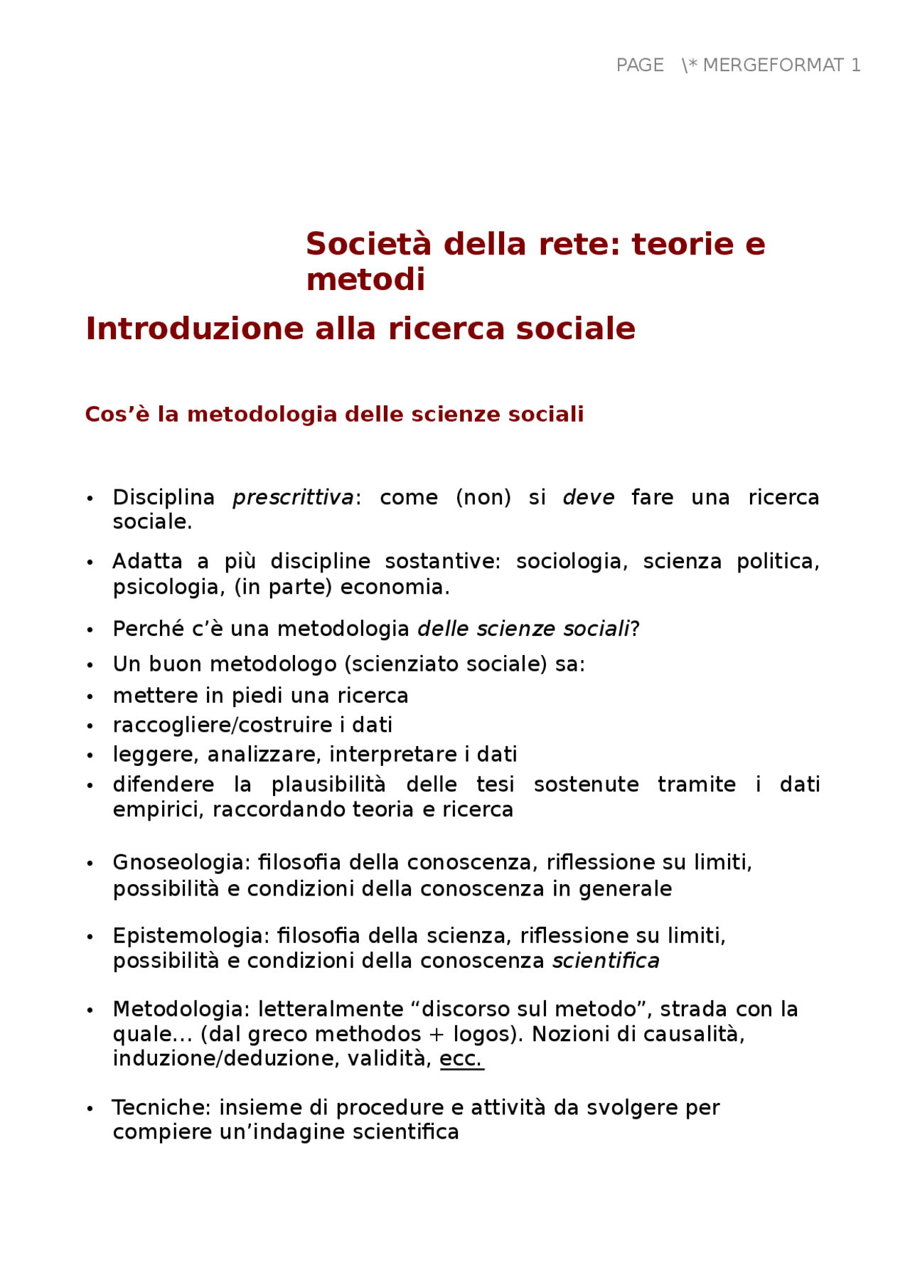 Appunti Sociologia Teorie E Metodi Docsity