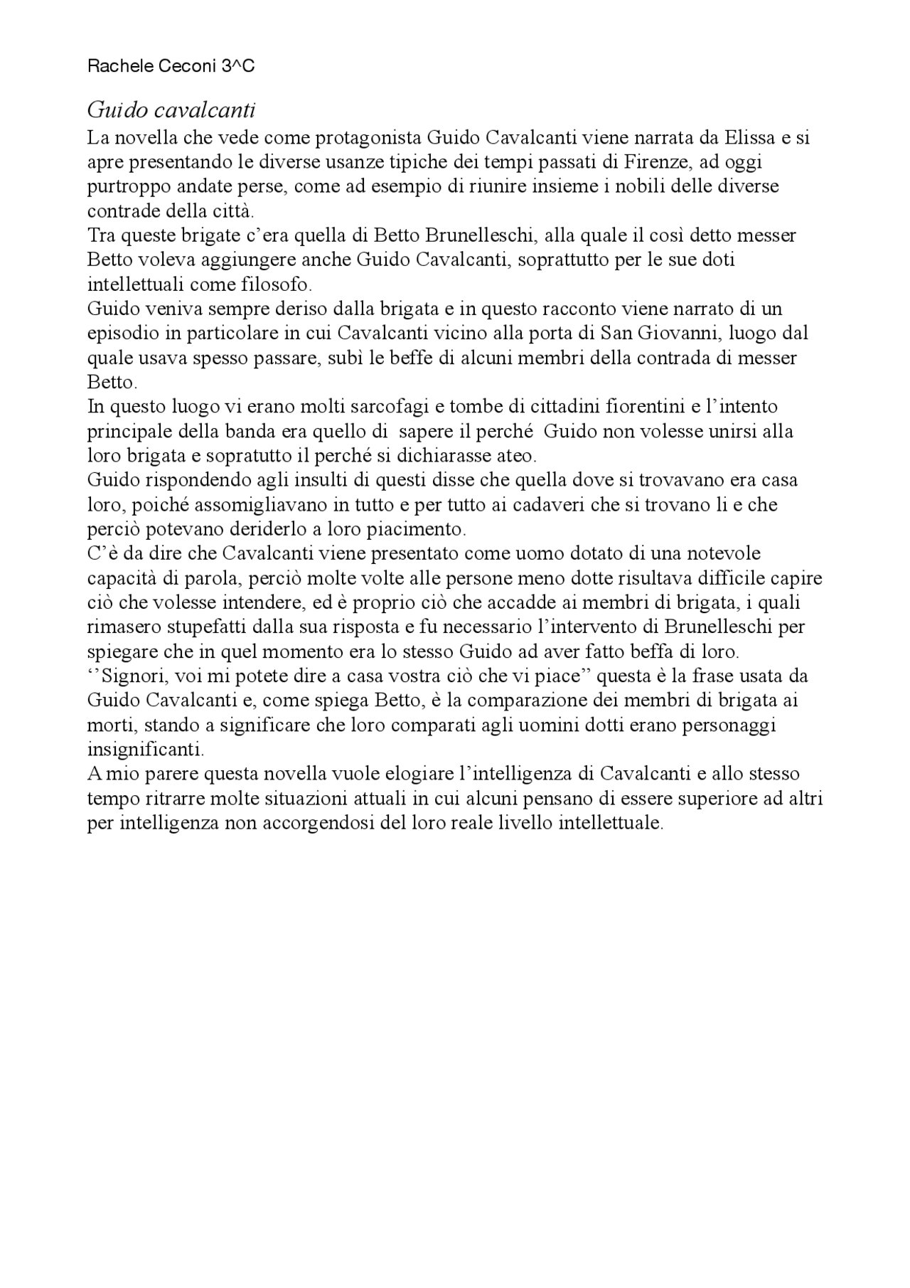 Novella Guido Cavalcanti Sintesi Del Corso Di Italiano Docsity