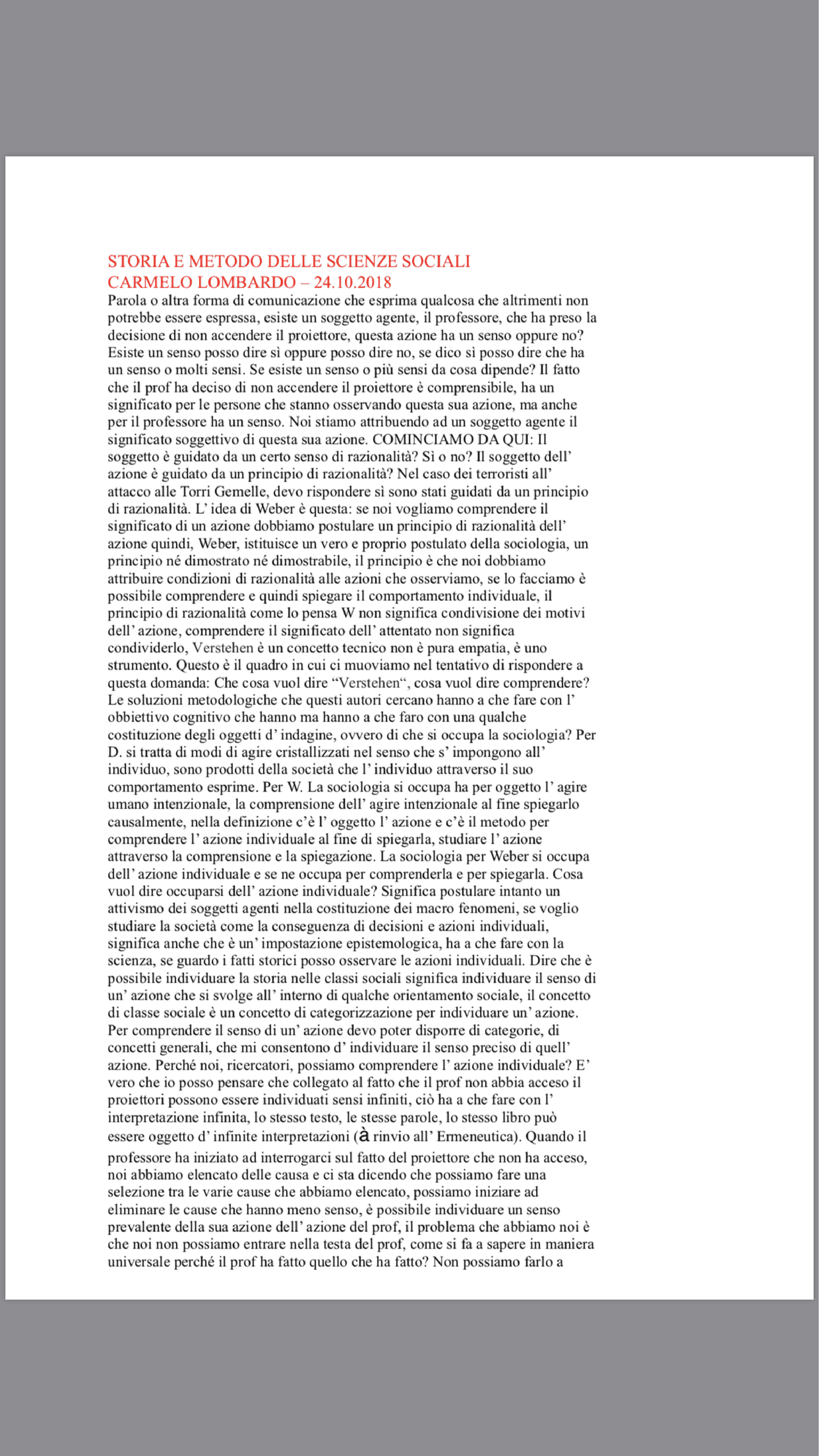 Storia E Metodo Delle Scienze Sociali Docsity