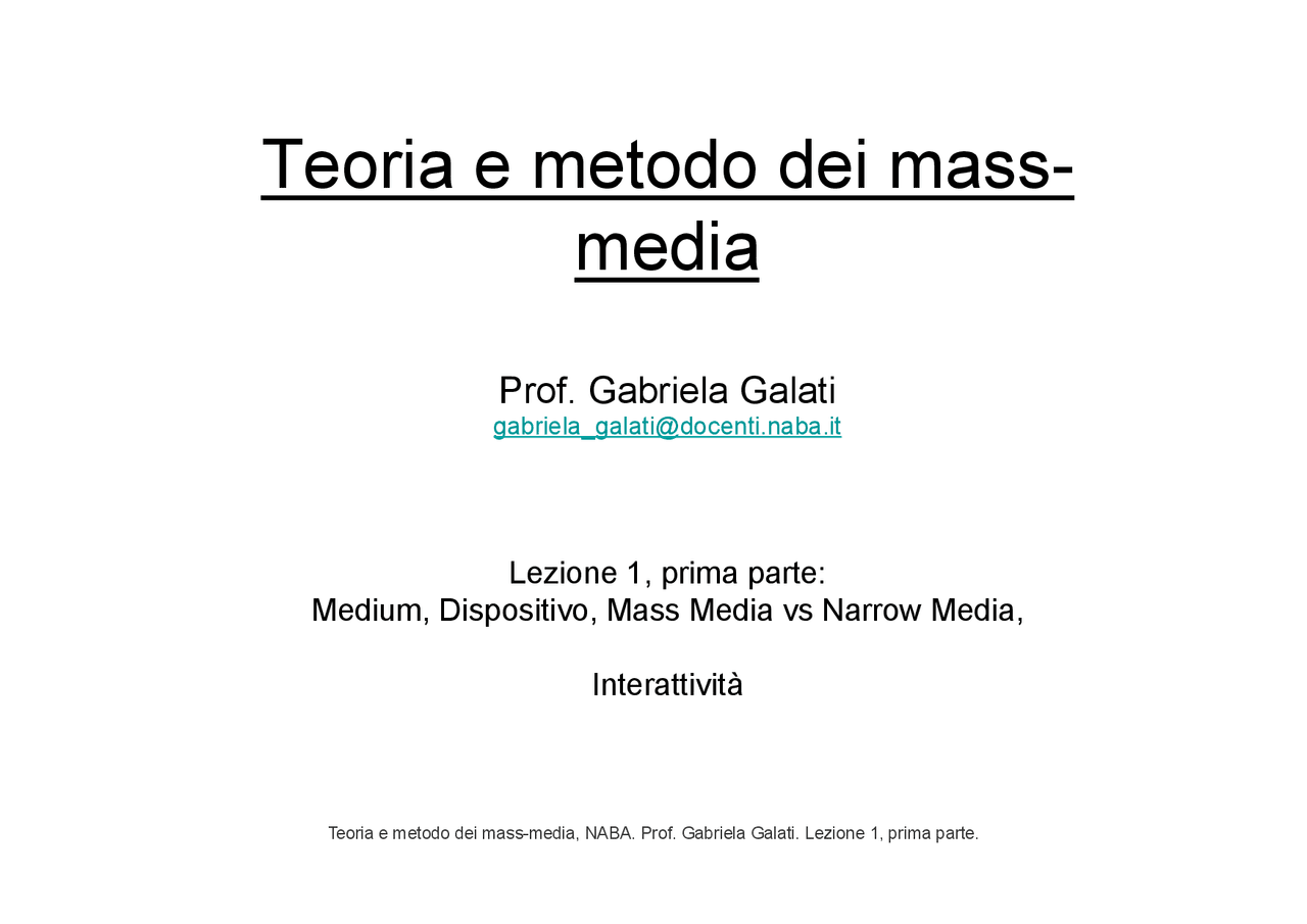 Teoria E Metodo Dei Mass Media Docsity