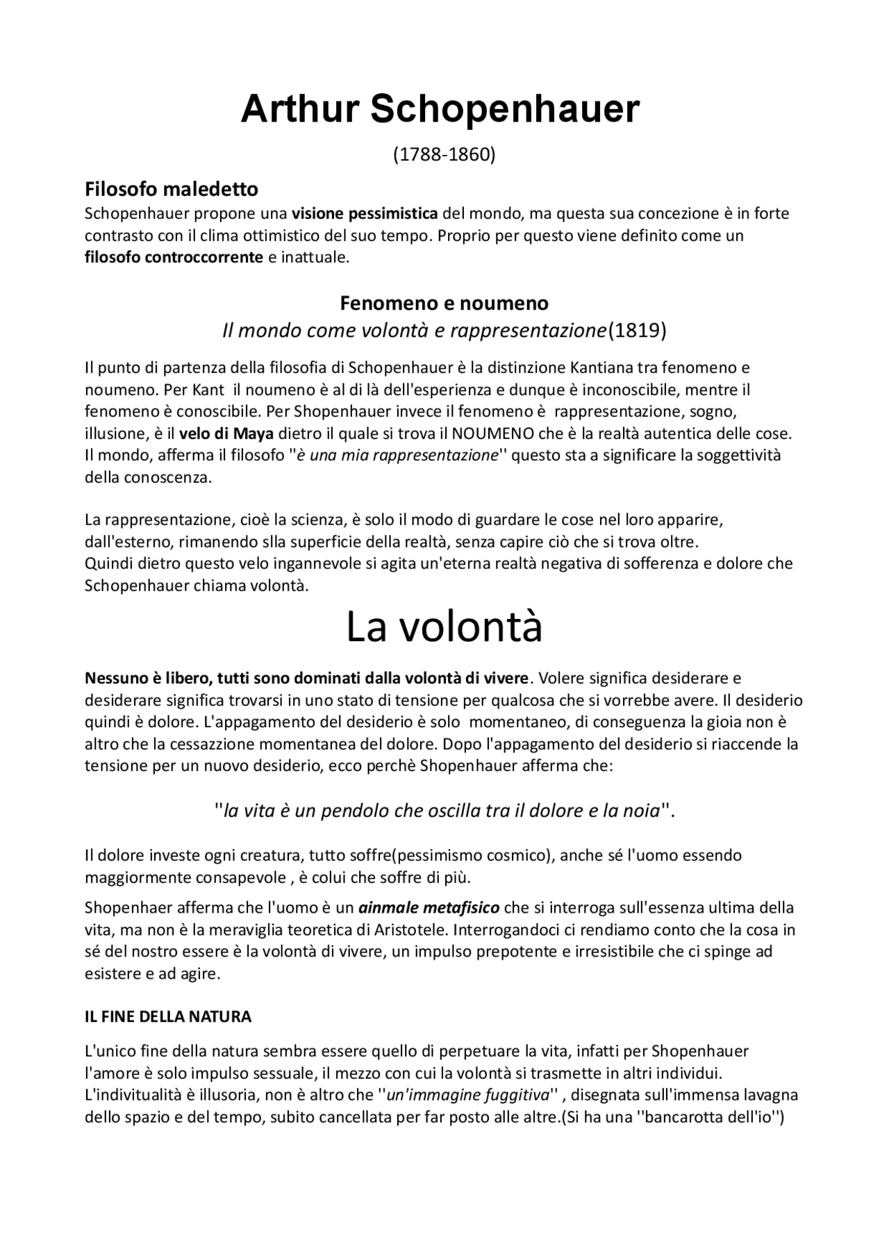 Sintesi Di Schopenhauer Filosofo Maledetto Docsity