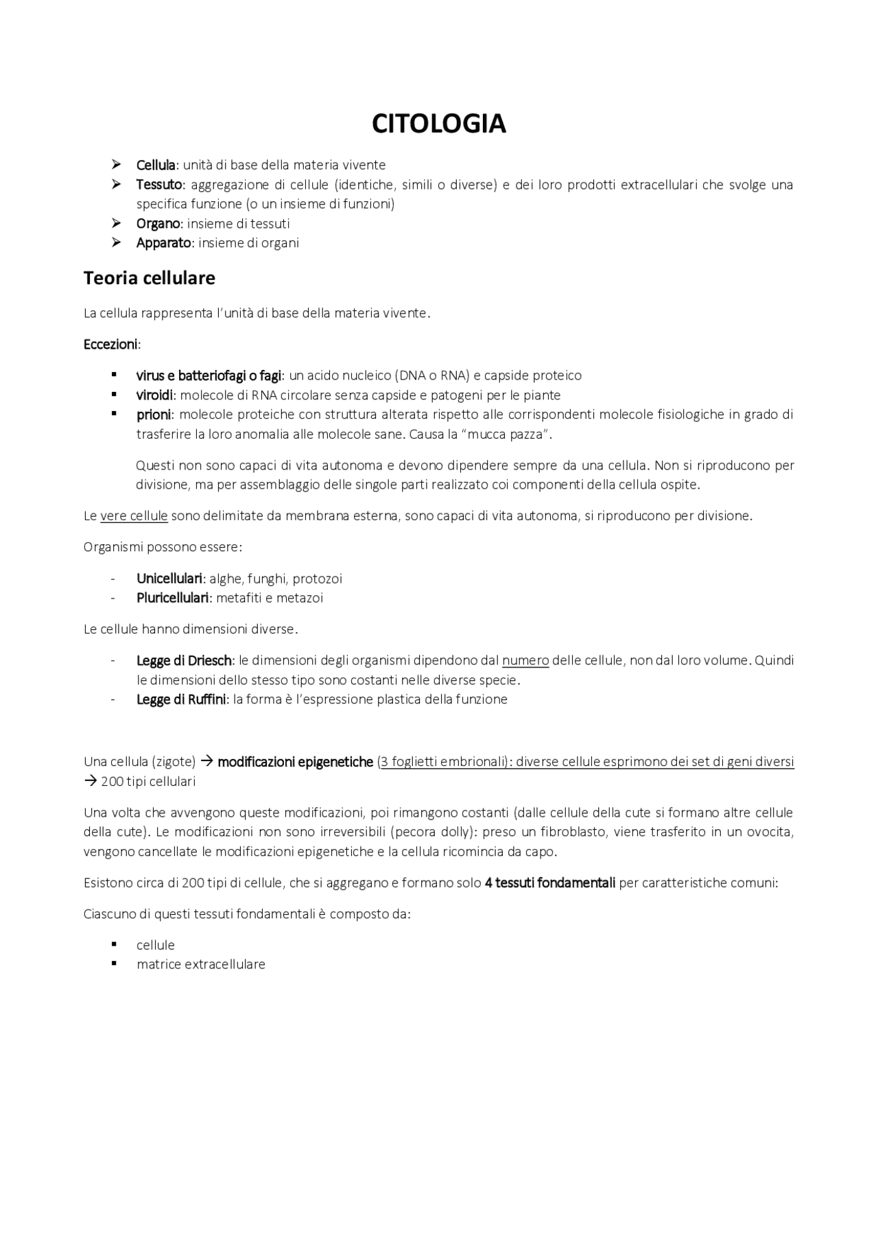 Istologia Riassunto Appunti Di Istologia Docsity