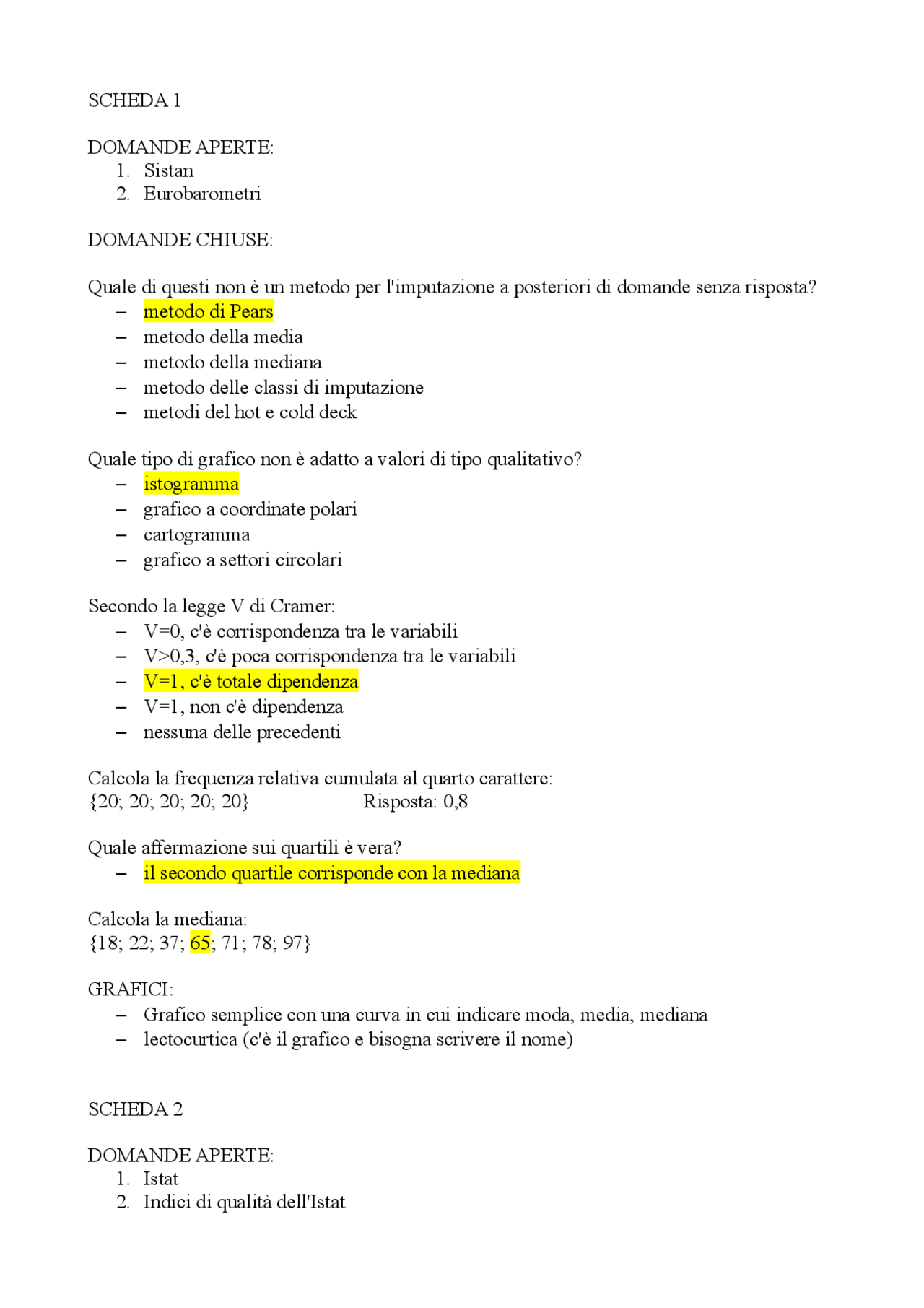 Esercitazione Statistica Per Le Scienze Umane Docsity
