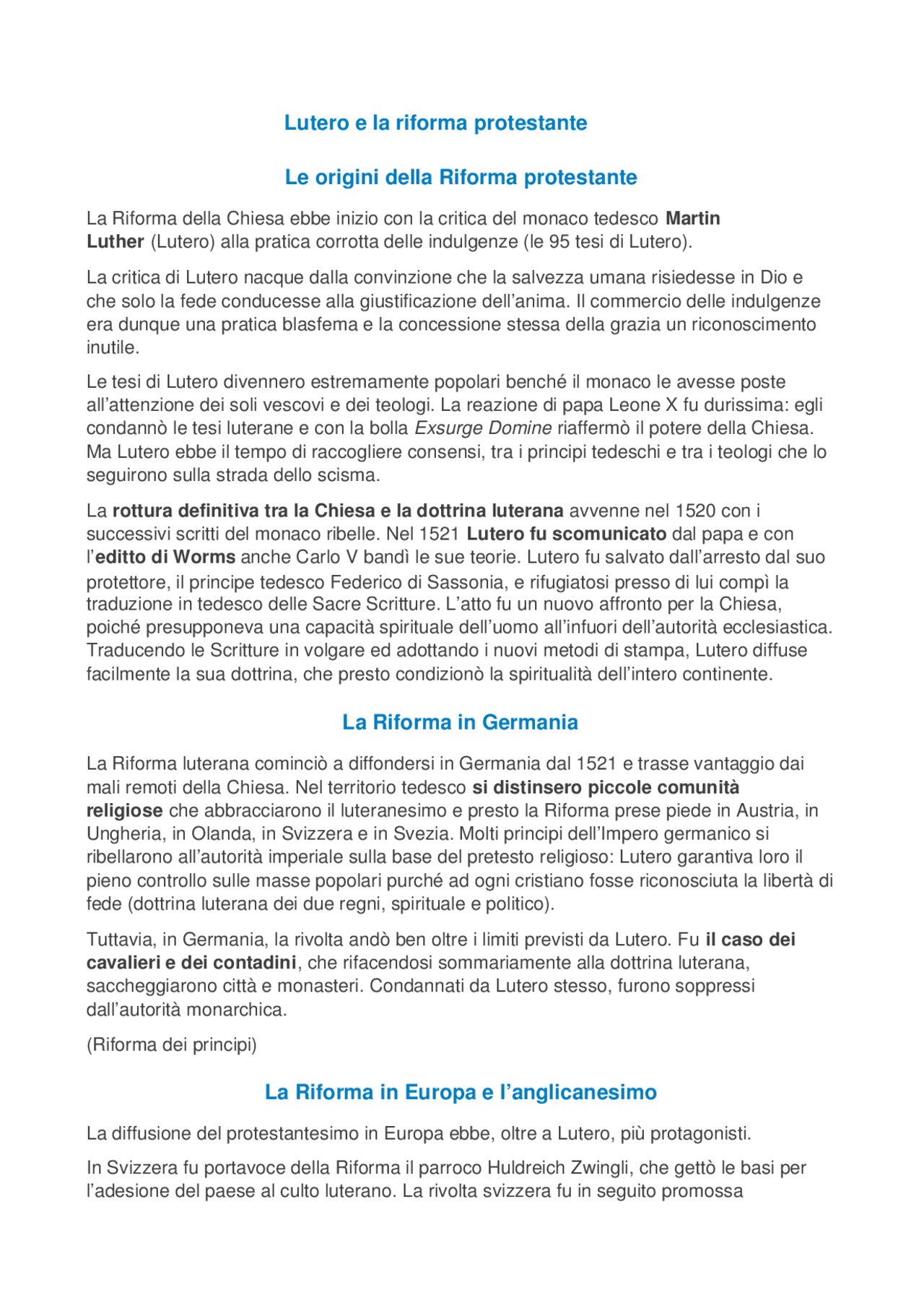 Riforma Protestante Appunti Docsity