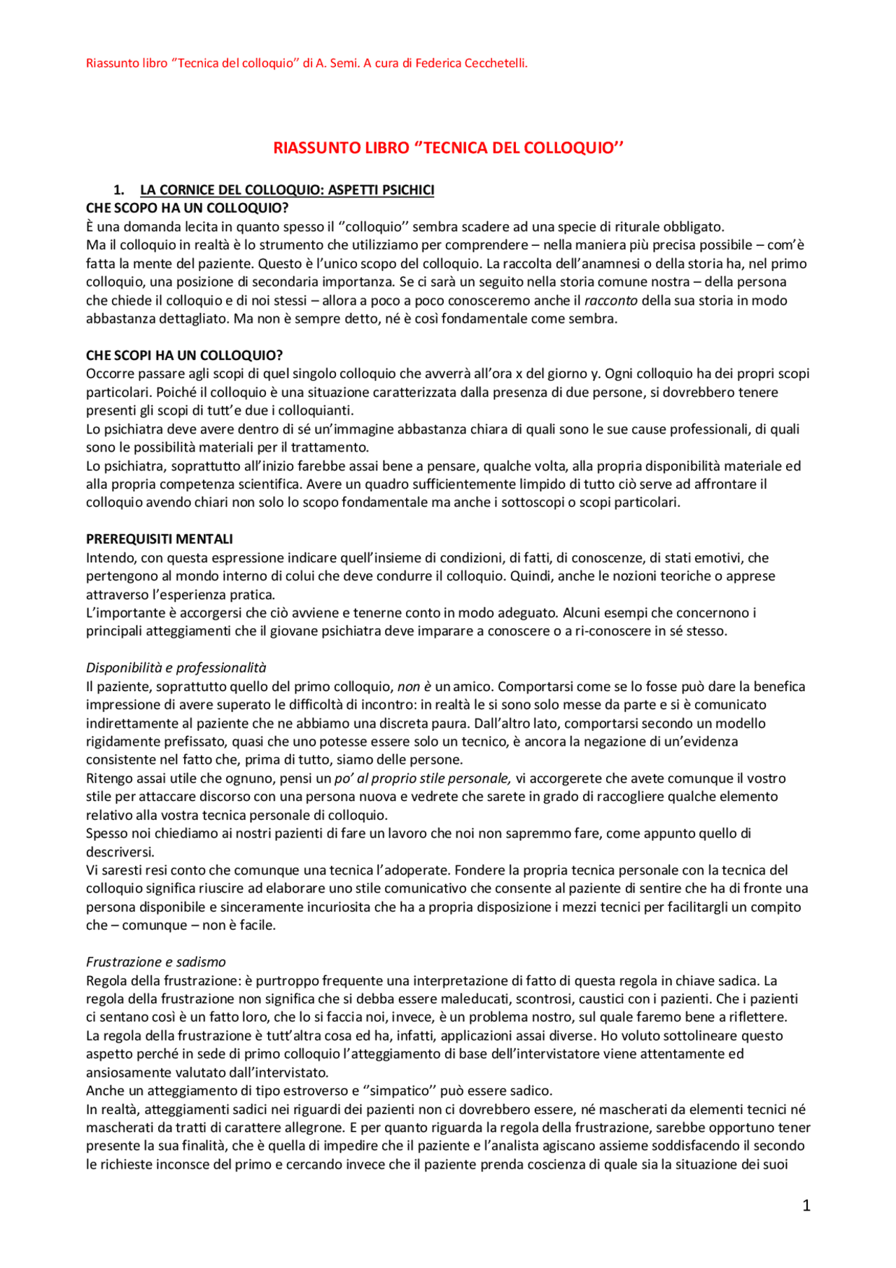 RIASSUNTO LIBRO ''TECNICA DEL COLLOQUIO'' DI Antonio Alberto Semi ...