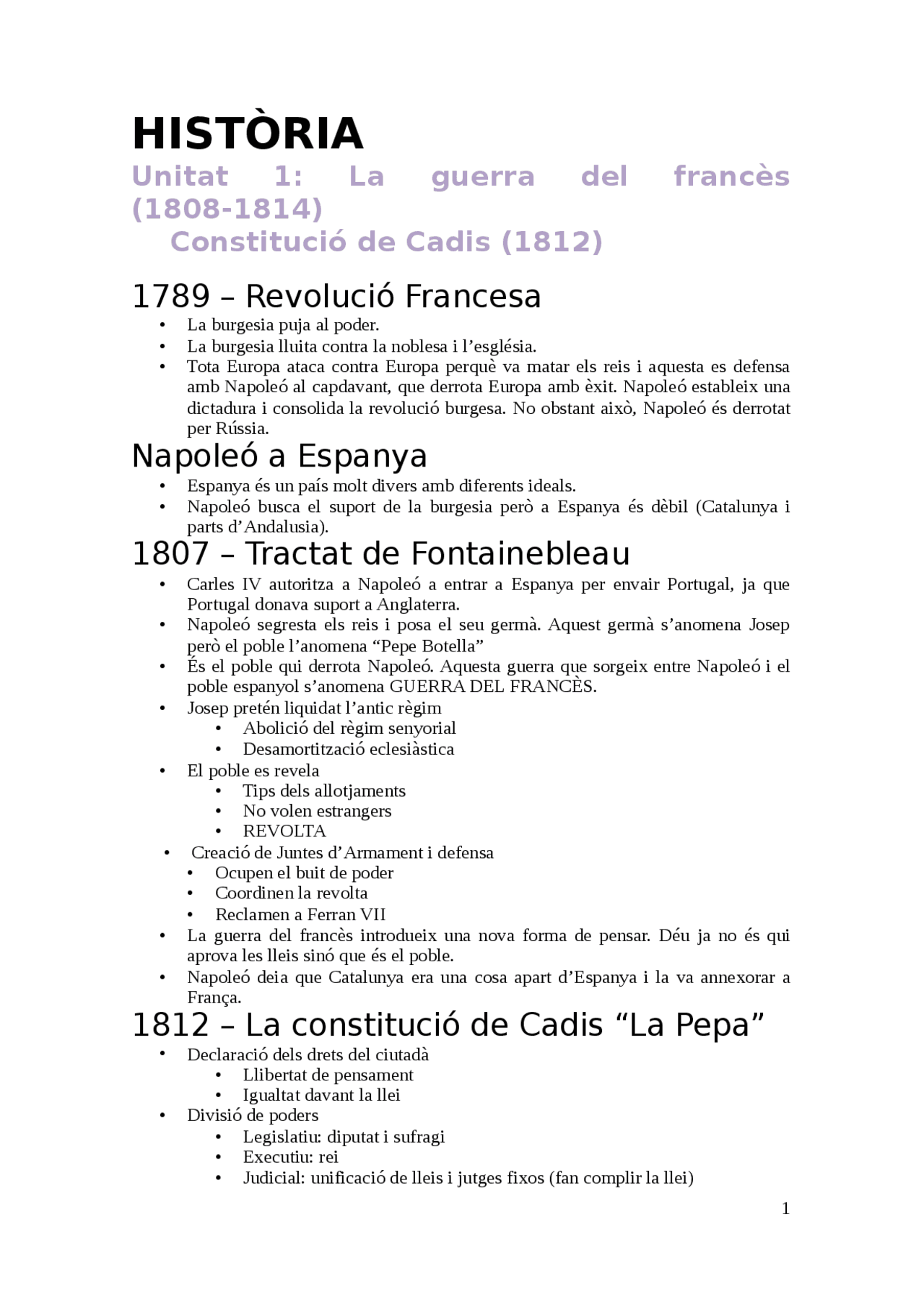 Tema 1 Història Batxillerat Docsity