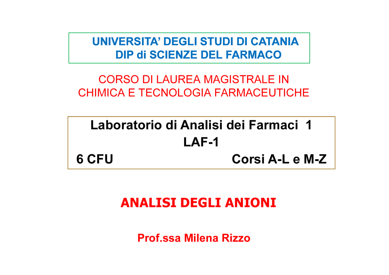 Analisi Degli Anioni 2016 Docsity