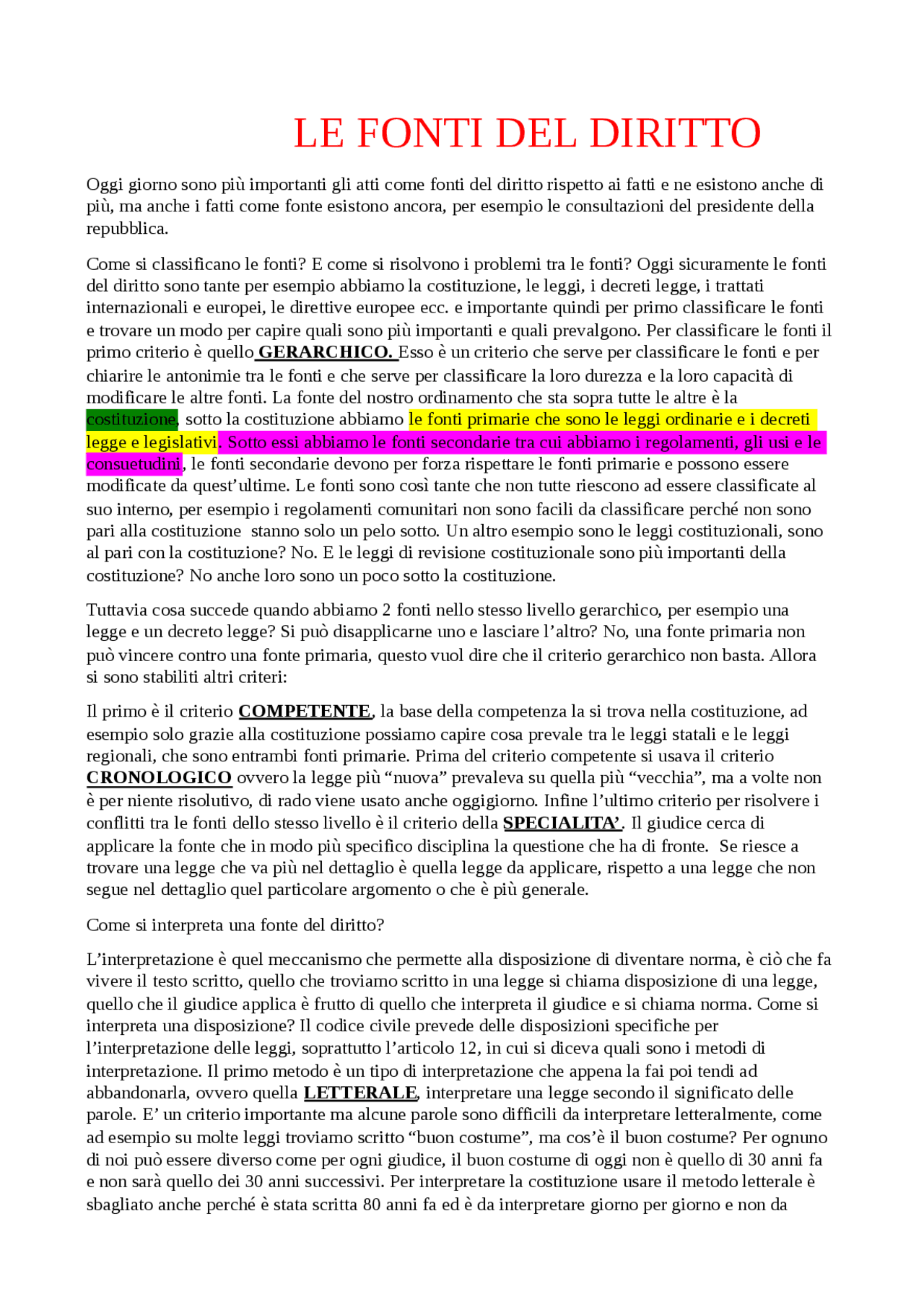 Le Fonti Del Diritto Docsity