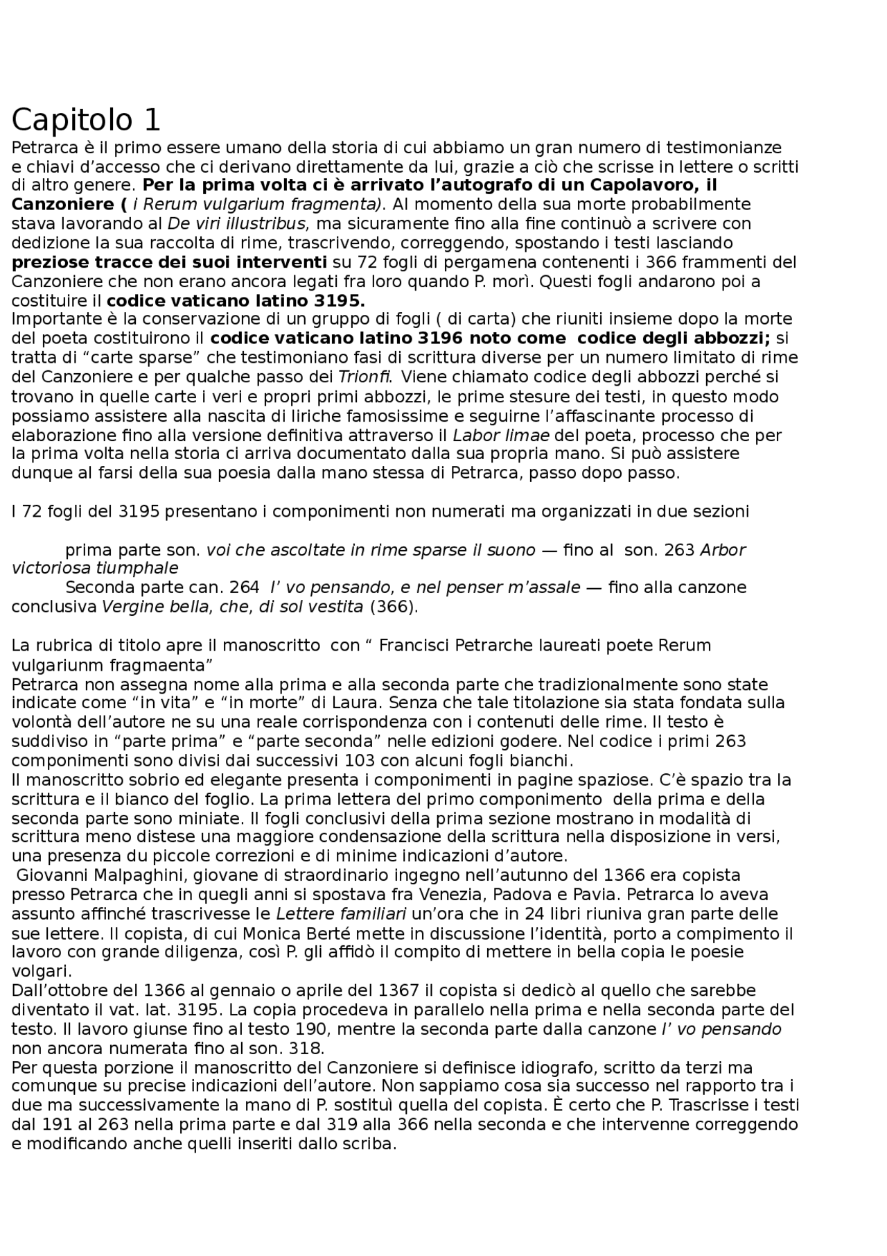 Sintesi Leggere Il Canzoniere Docsity
