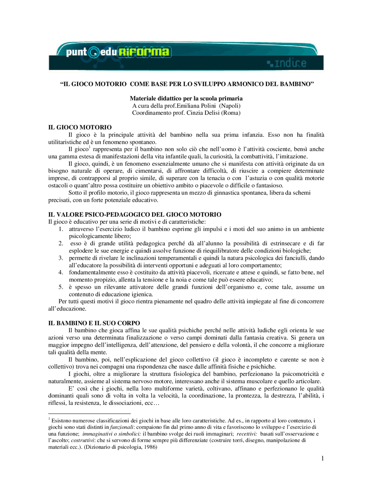 Educazione Fisica E Il Gioco Motorio Docsity
