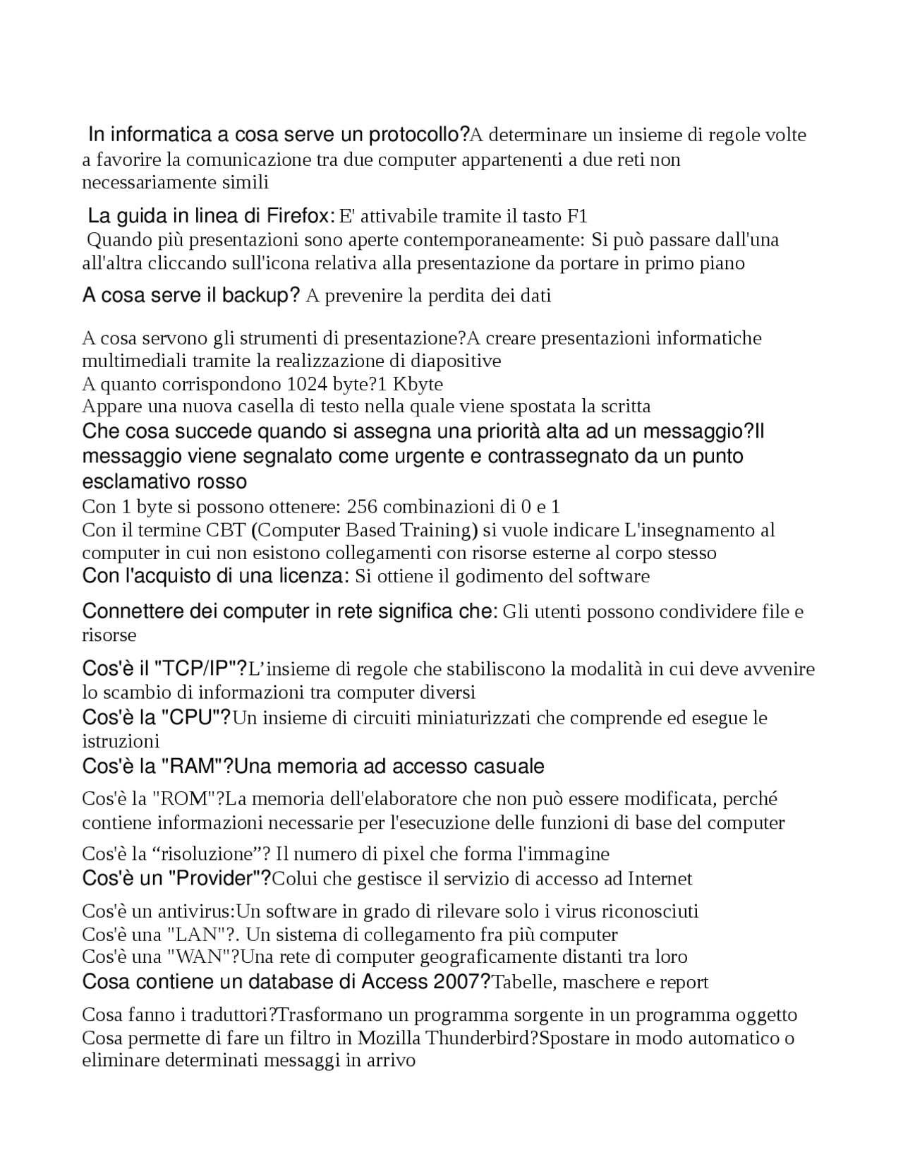 Dispense sull'esame di informatica da 4 CFU - Docsity