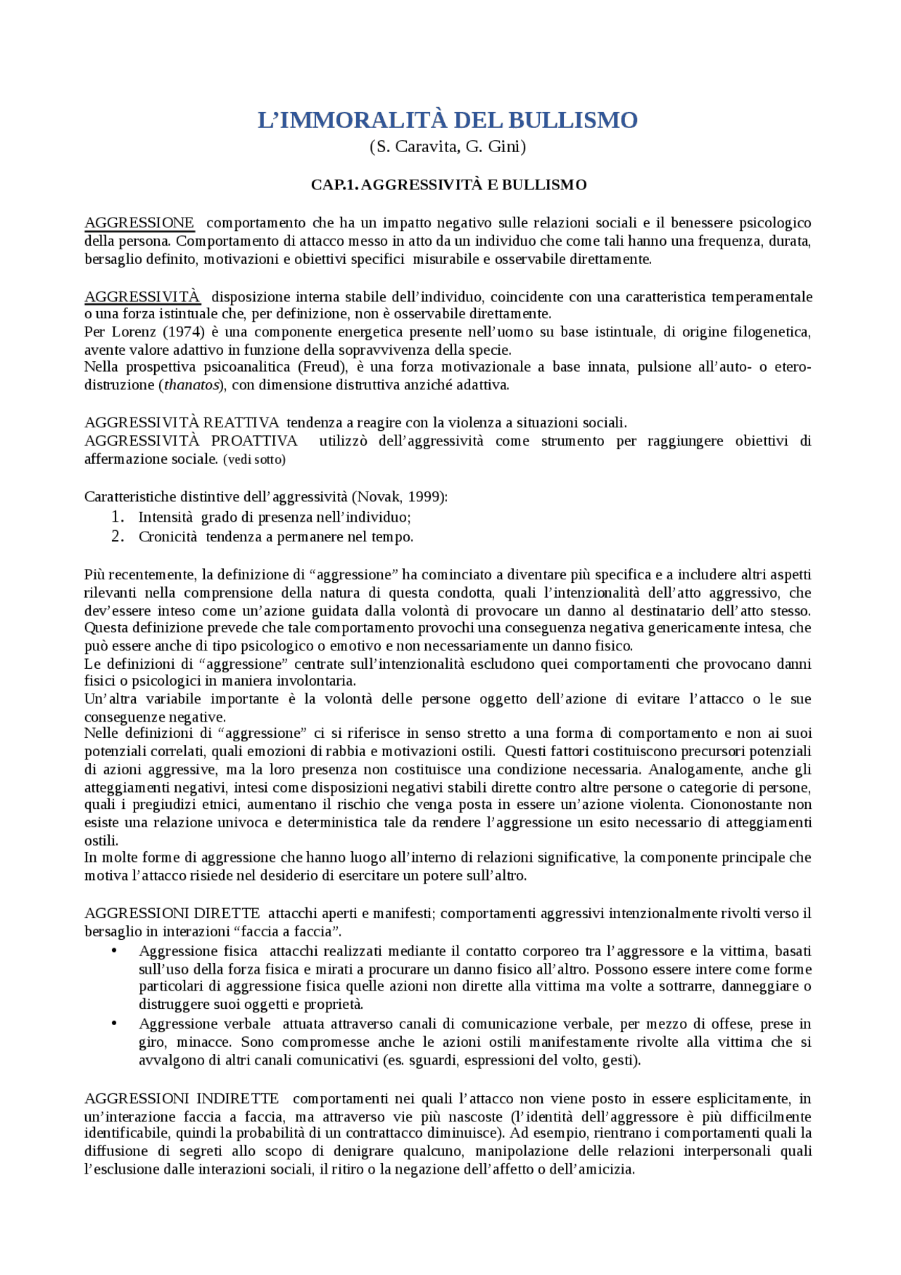 Limmoralità Del Bullismo Simona Caravita Gianluca Gini Docsity