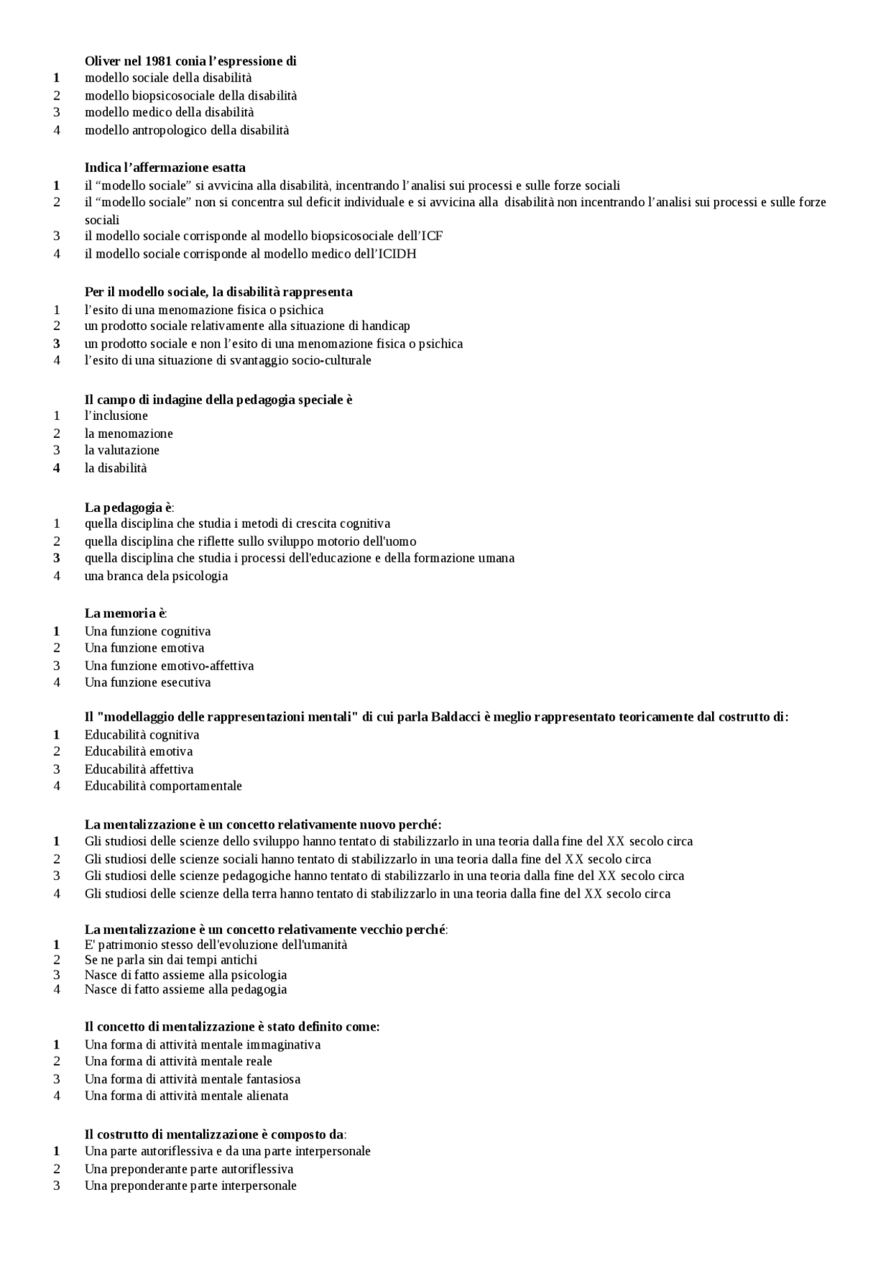 Test Didattica Inclusione Pegaso 24 Cfu Docsity
