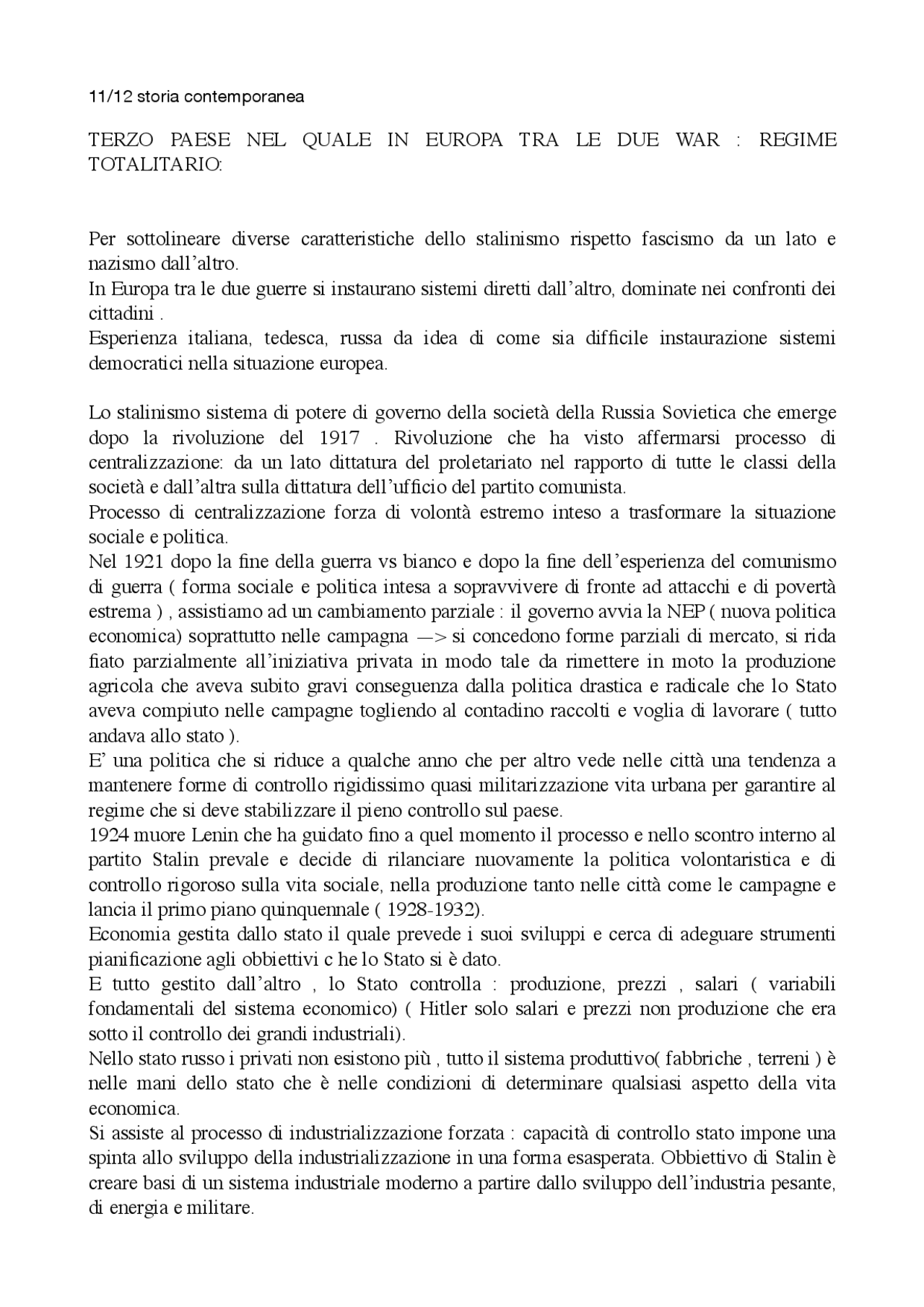 Urss Tra Le Due Guerre Mondiali Docsity