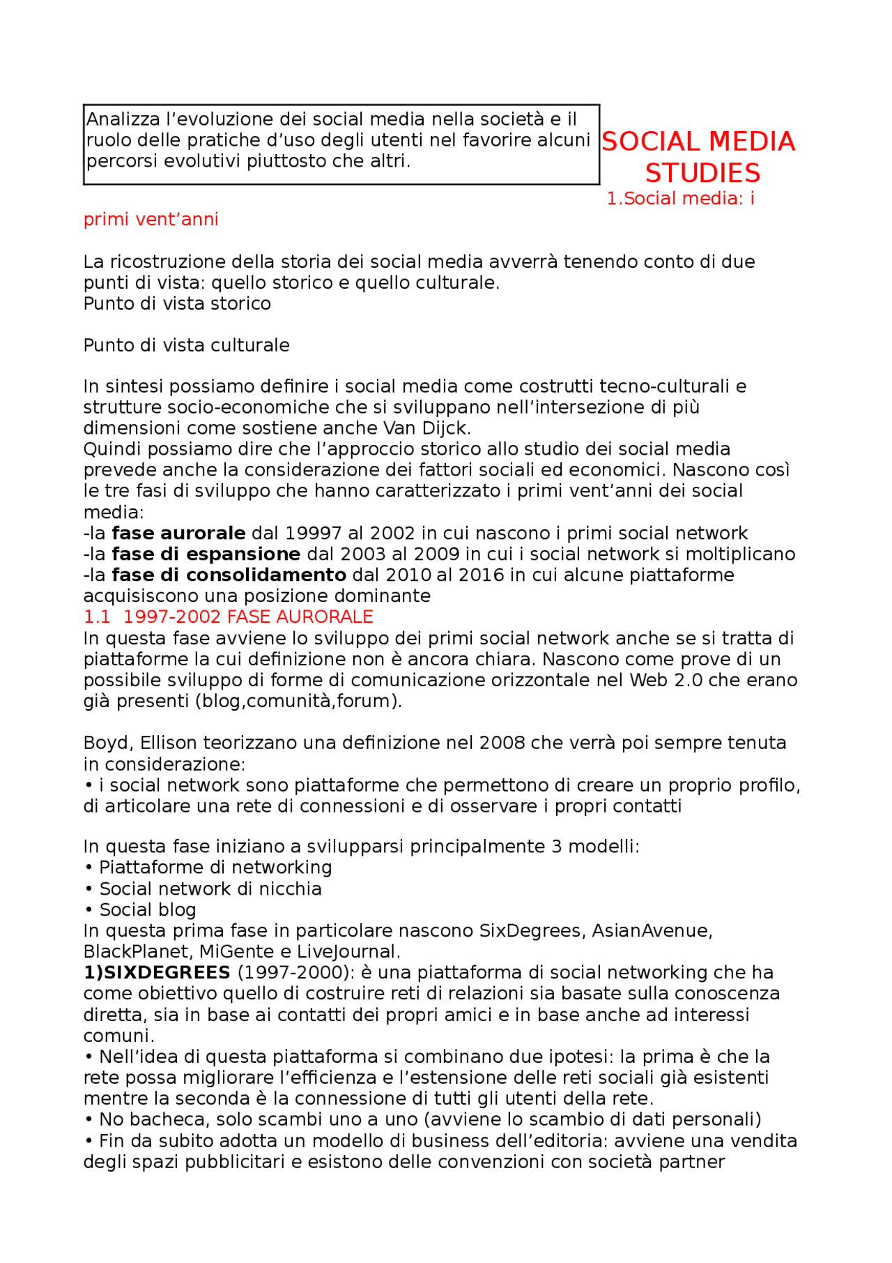 SOCIAL MEDIA STUDIES - Docsity