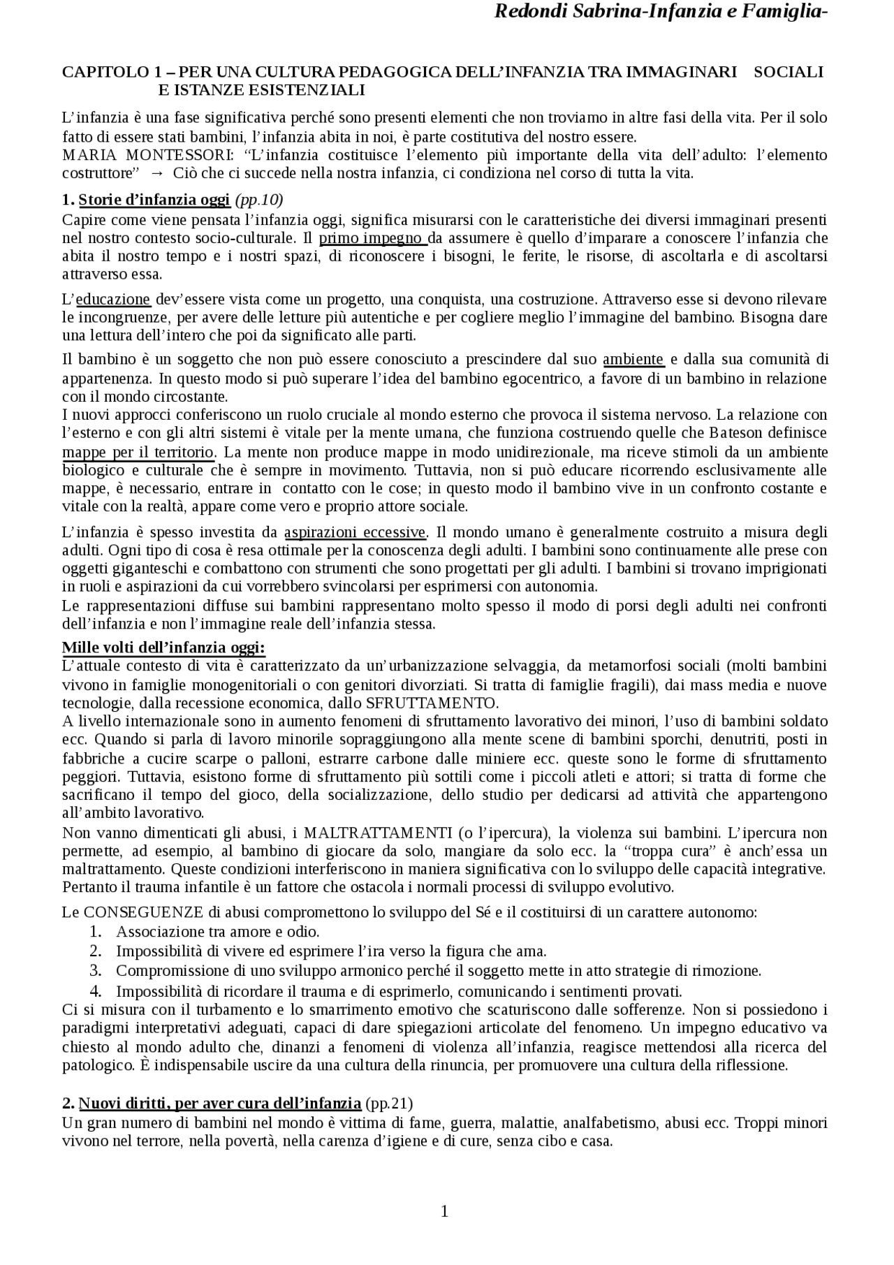 Infanzia E Famiglia Docsity