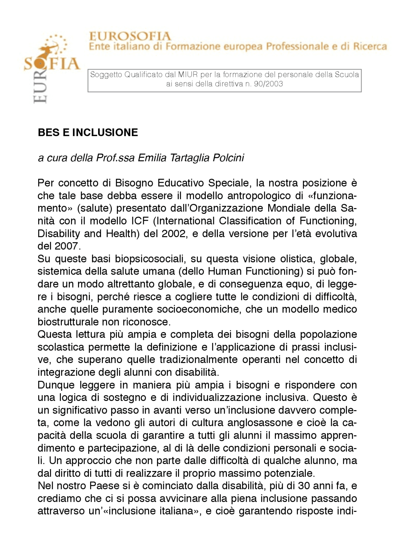 Bes E Inclusione Modulo 1 Eurosofia Docsity