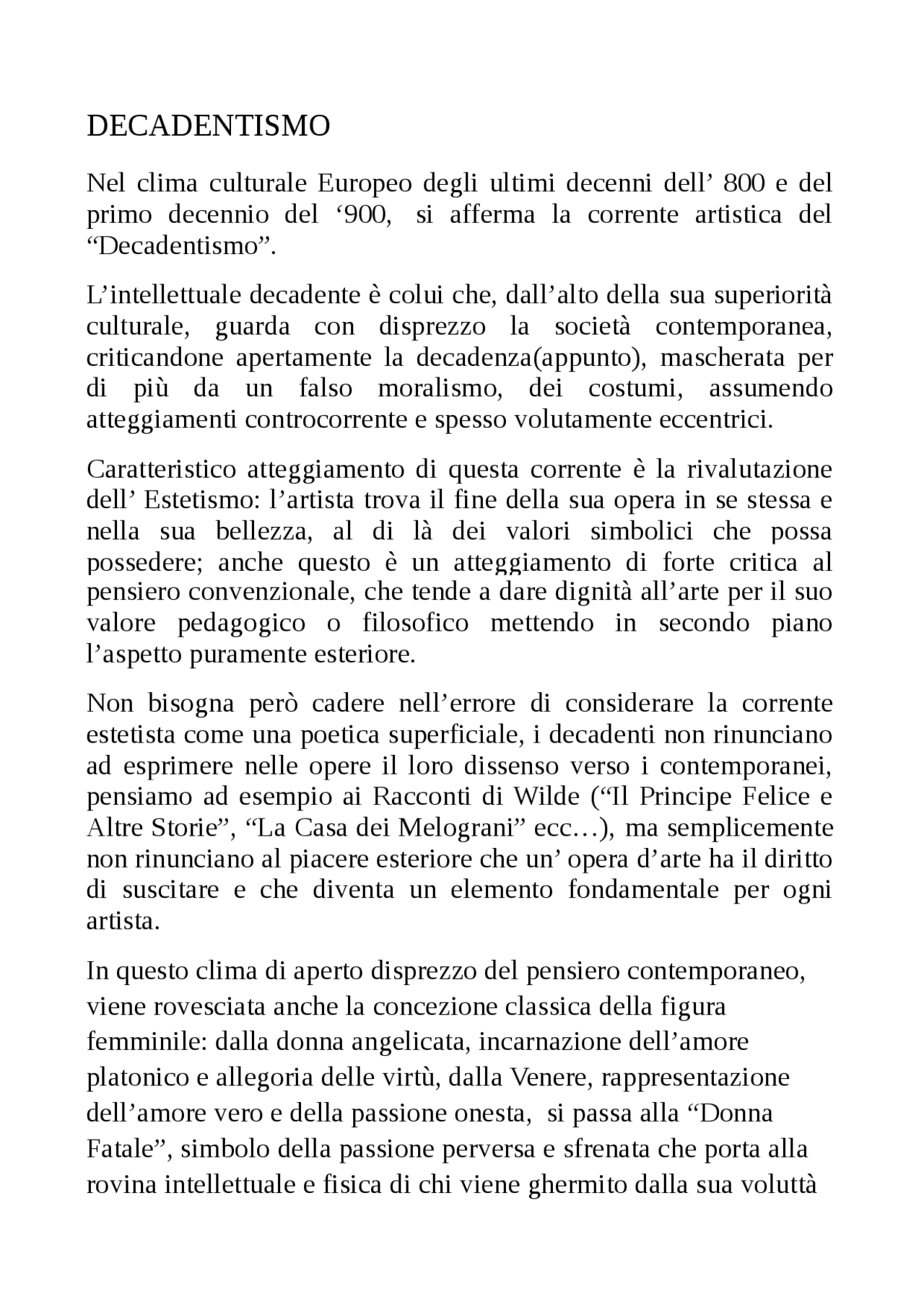Appunti De Il Decadentismo Docsity