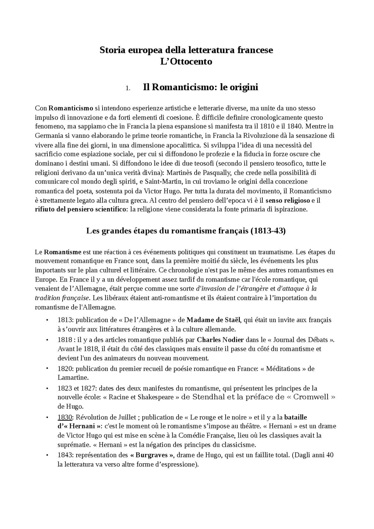 Storia Europea Della Letteratura Francese L800 Sozzi Docsity