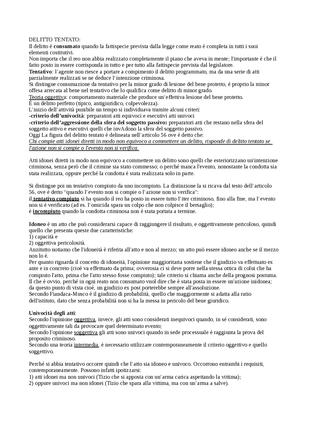 Sintesi Tentativo E Concorso Diritto Penale Docsity