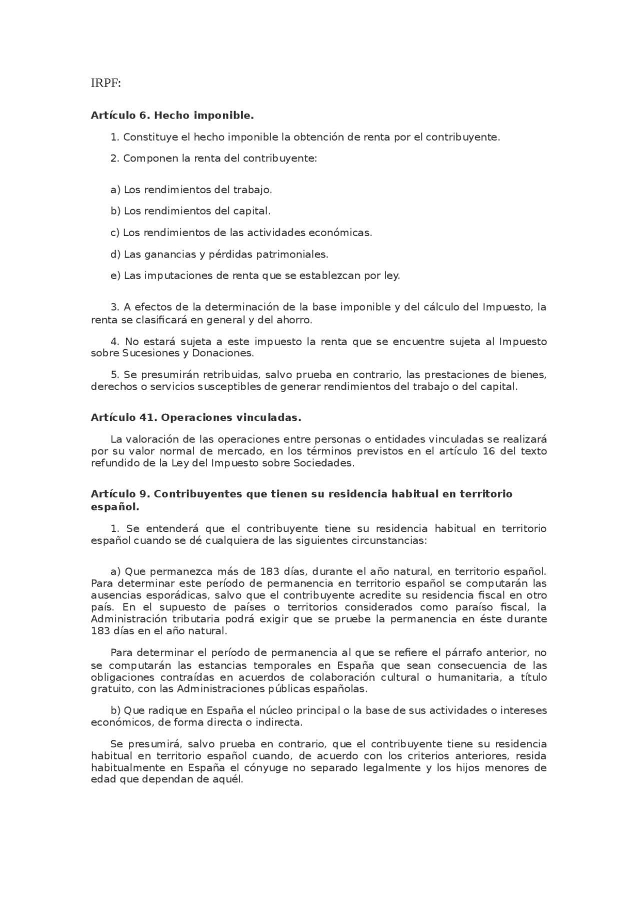 Artículos De Las Distintas Leyes Relacionados Con El Irpf Docsity
