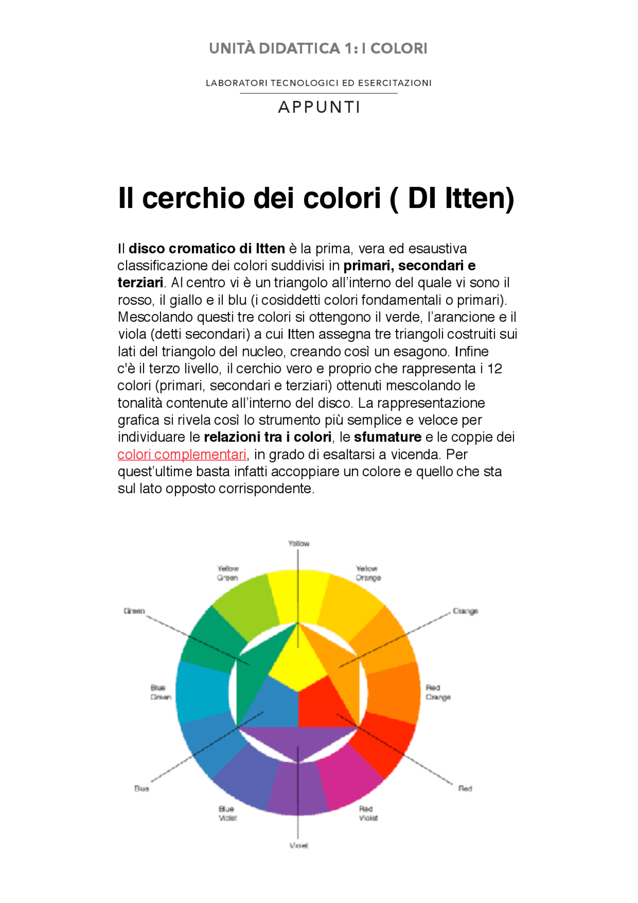 I colori-teoria della percezione | Appunti di Laboratori tecnologici ed ...