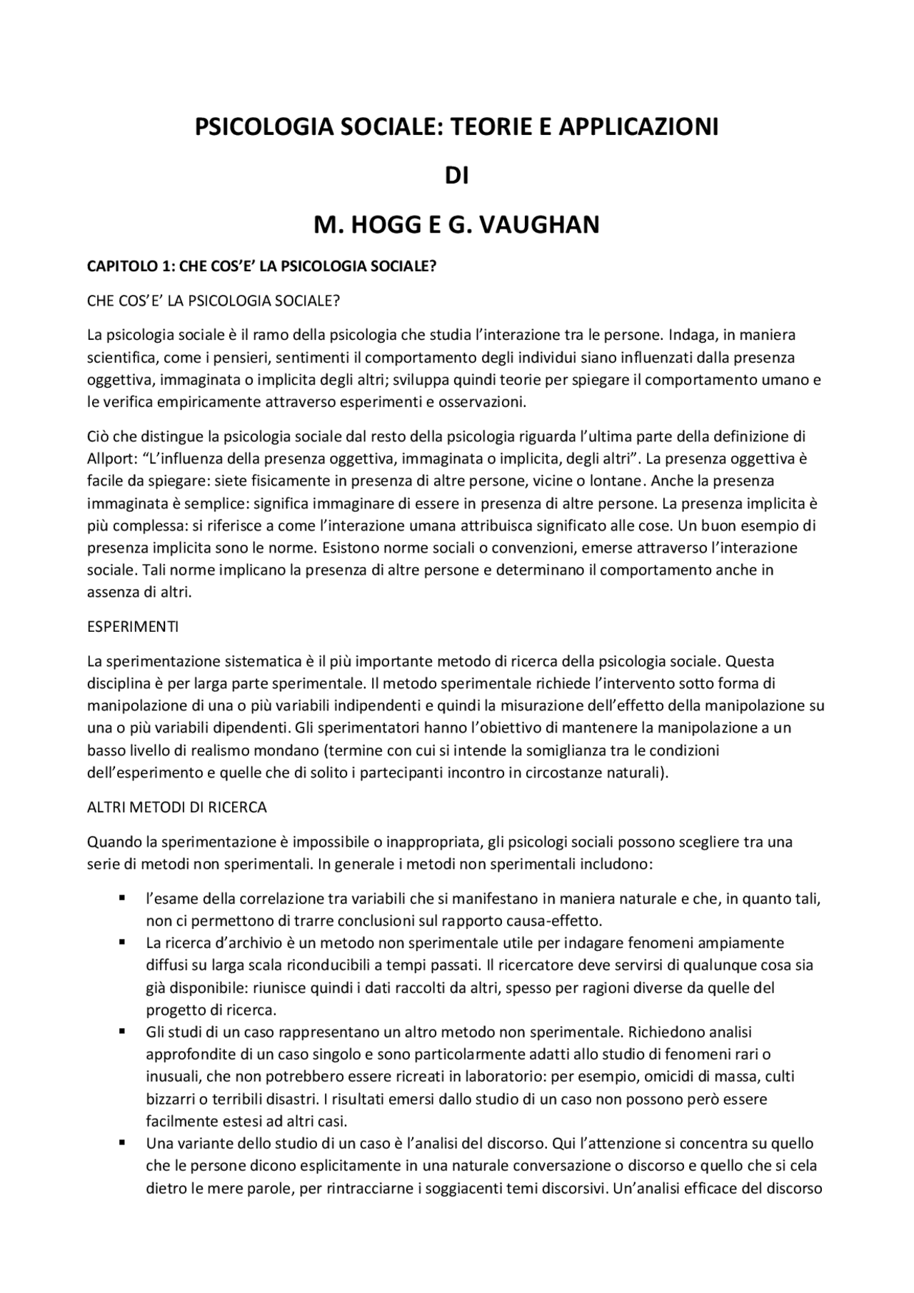 Psicologia Sociale Teorie E Applicazioni Di M Hogg E G Vaughan Docsity