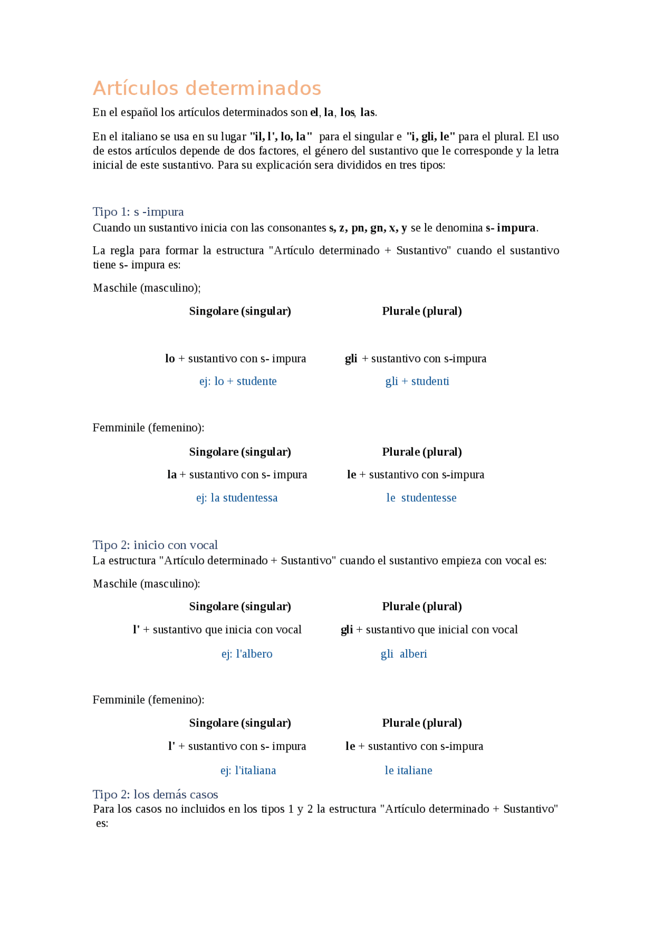 Articulos determinados en italiano - Docsity