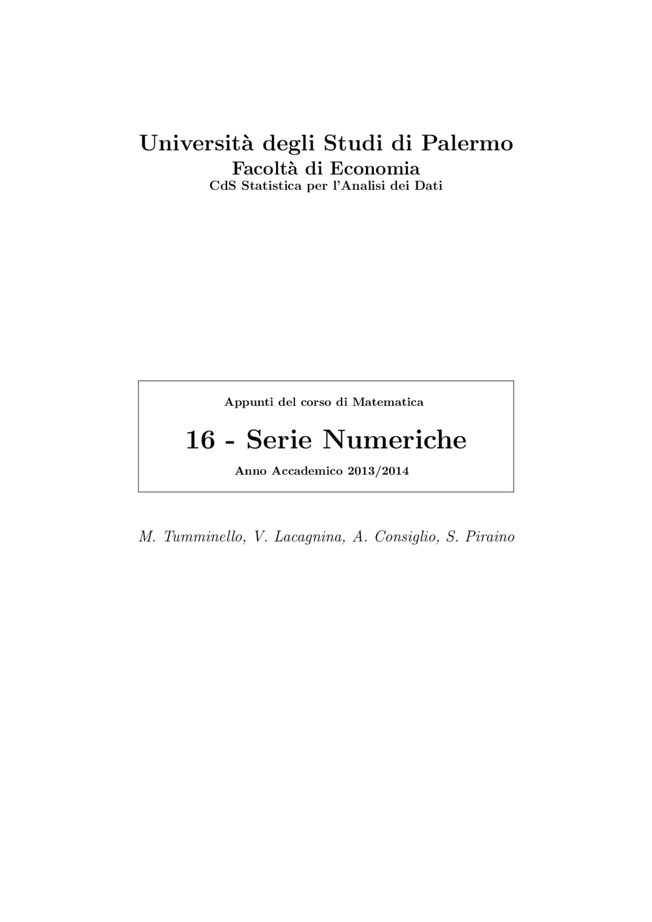 Serie Numeriche Reali Docsity