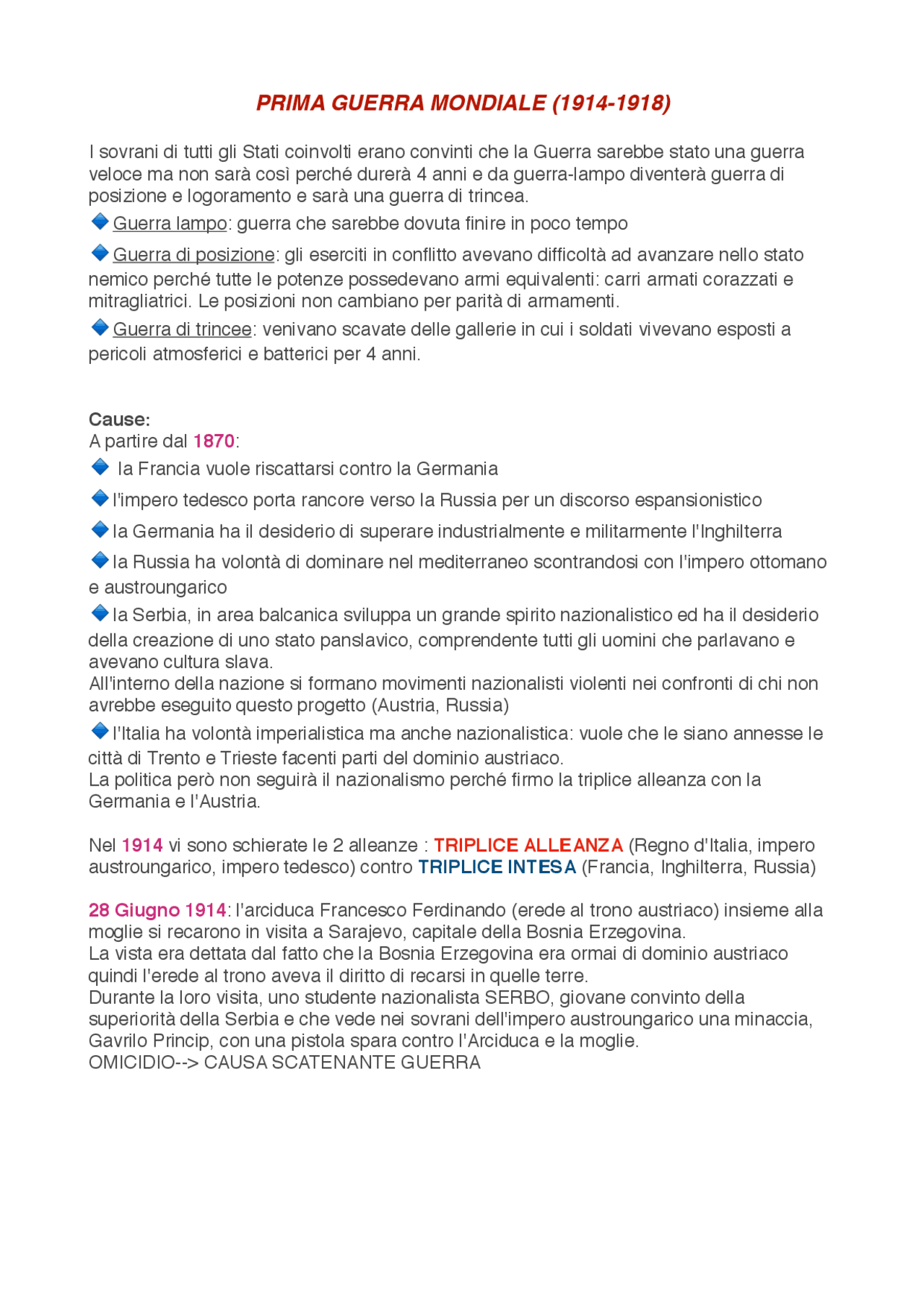 Prima Guerra Mondiale Docsity