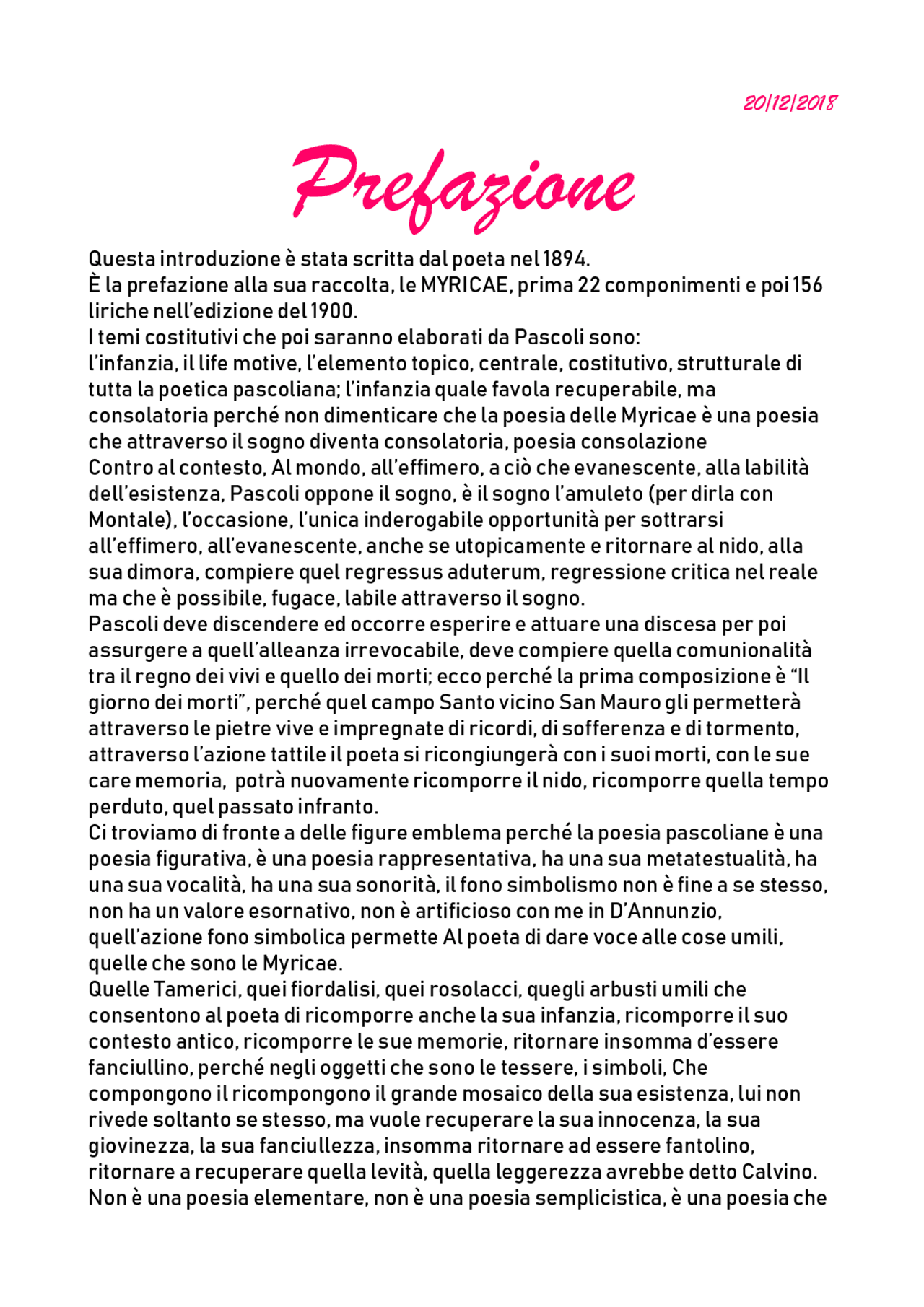 Prefazione Pascoli Giovanni Docsity