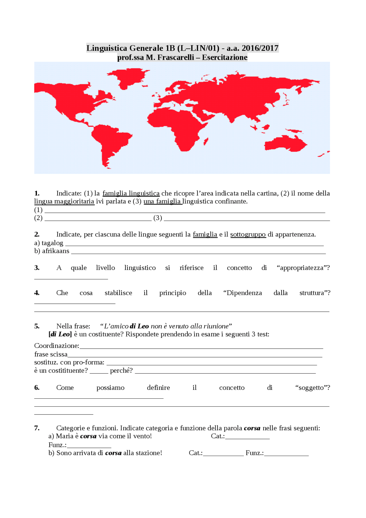Esercitazione Linguistica Generale 1 Docsity