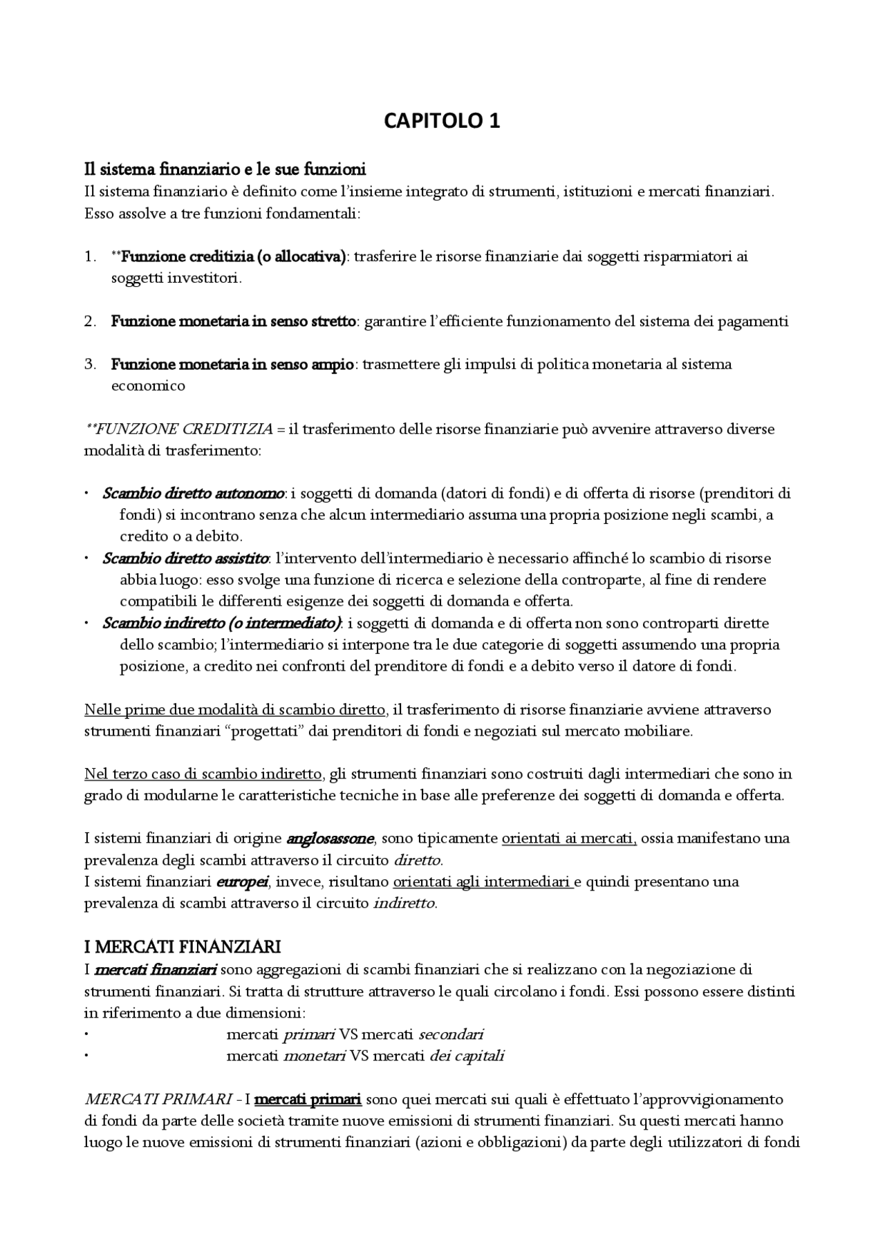 Riassunto Appunti Esercizi Di Intermediari Finanziari Docsity