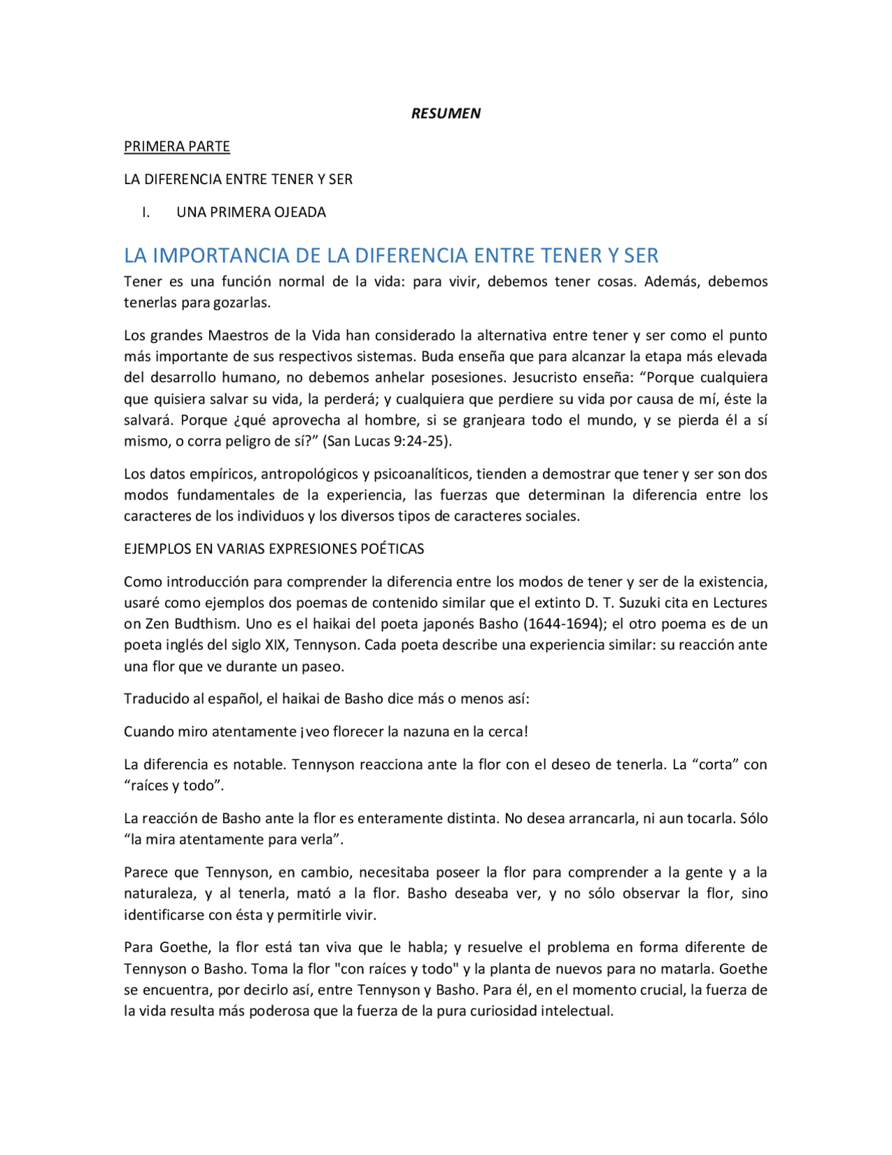 Resumen tener o ser Erick fromm | Apuntes de Psicología Anormal | Docsity