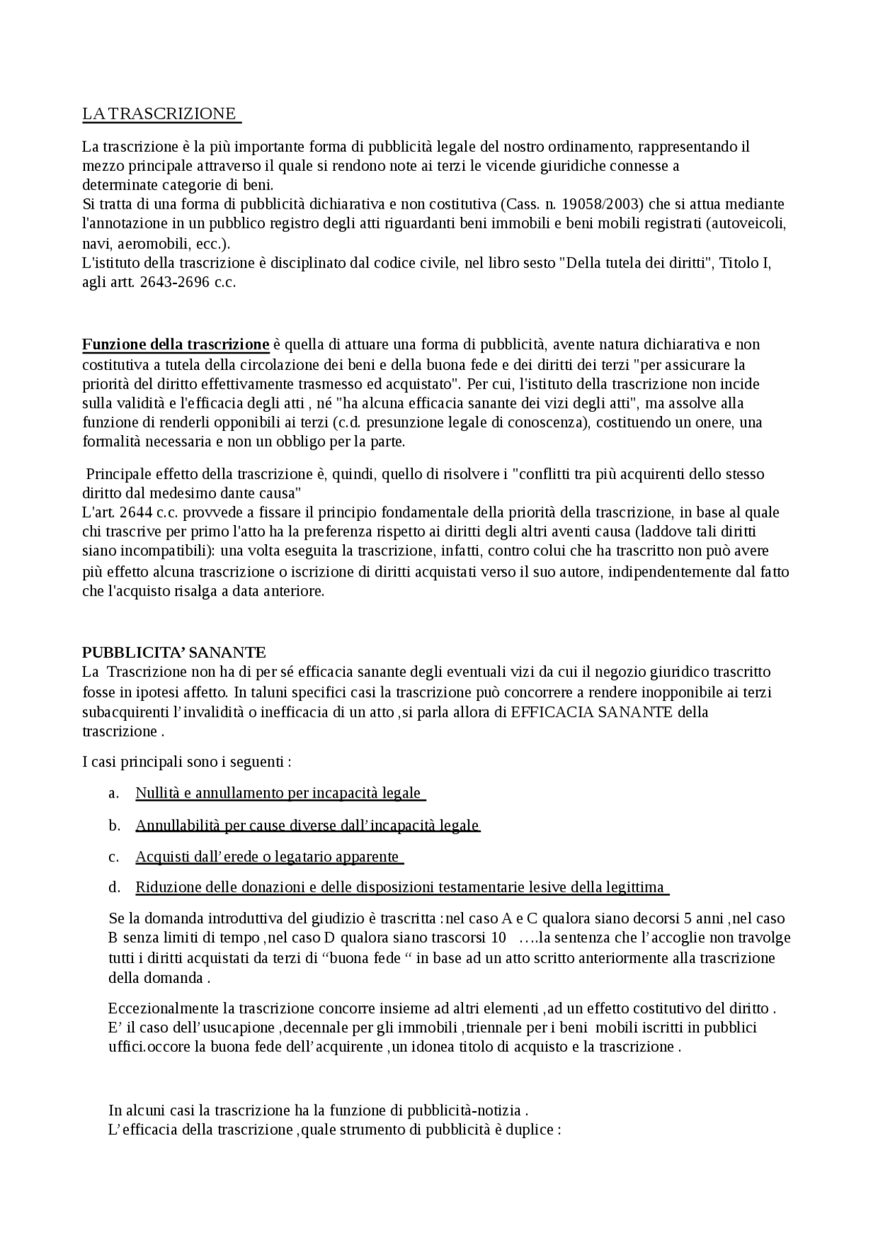 La Trascrizione Nel Diritto Privato Docsity