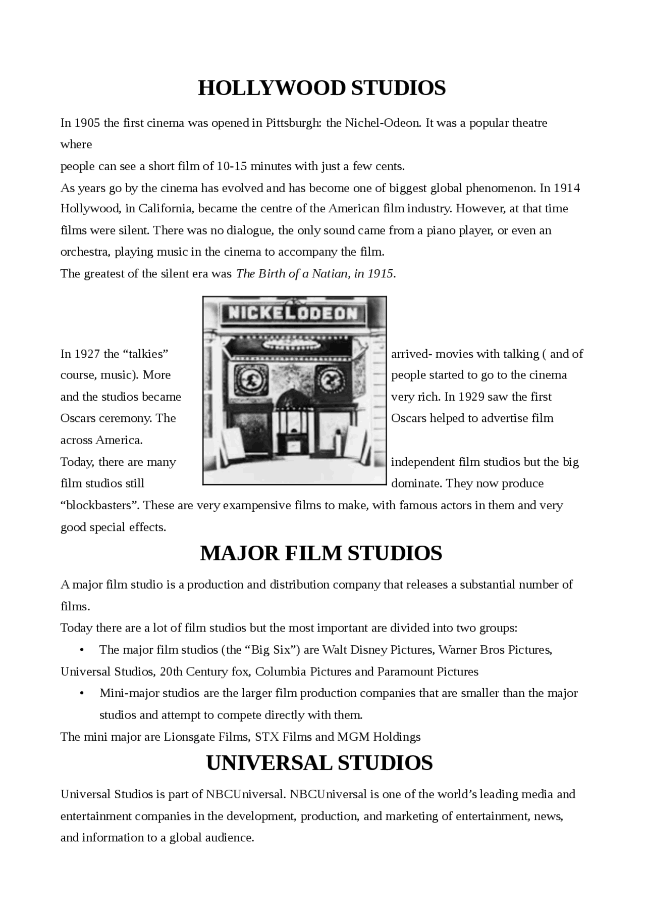 Hollywood studios relation | Guide, Progetti e Ricerche di Inglese ...