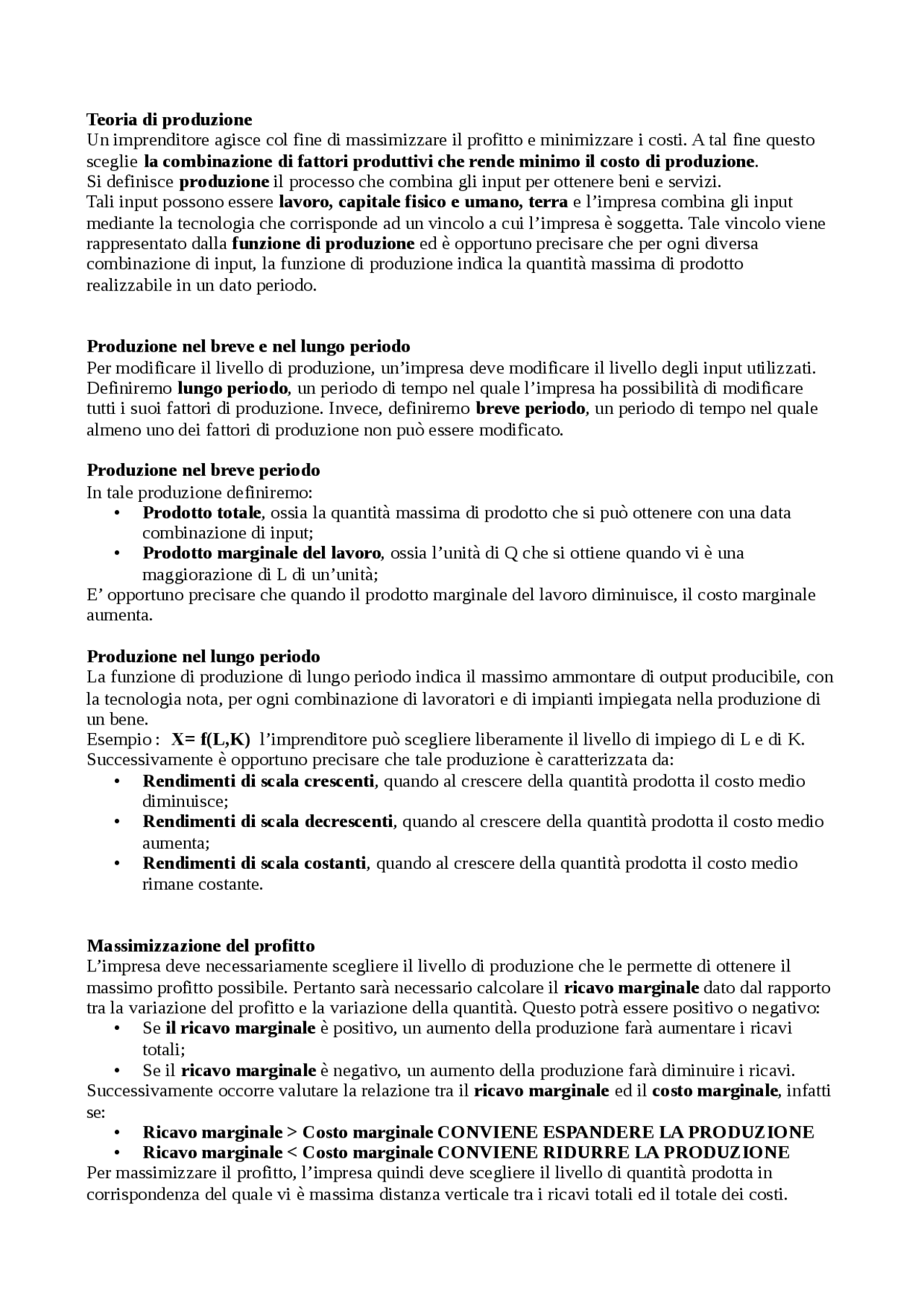 Microeconomia Teoria Di Produzione Docsity