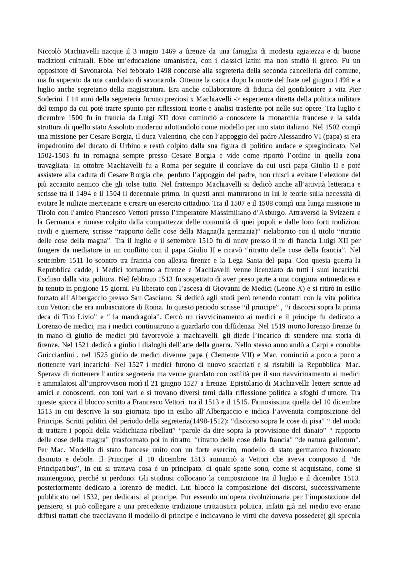 Vita E Opere Di Machiavelli Docsity