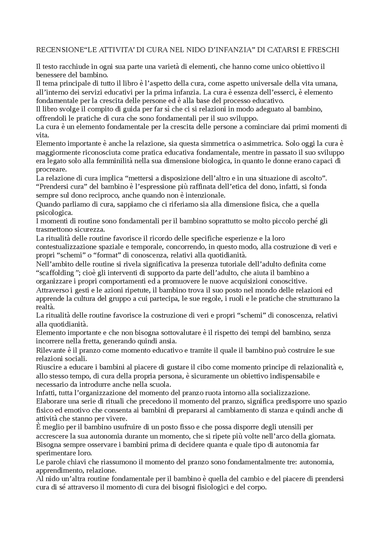 Le Attività Di Cura Nel Nido Dinfanzia Docsity