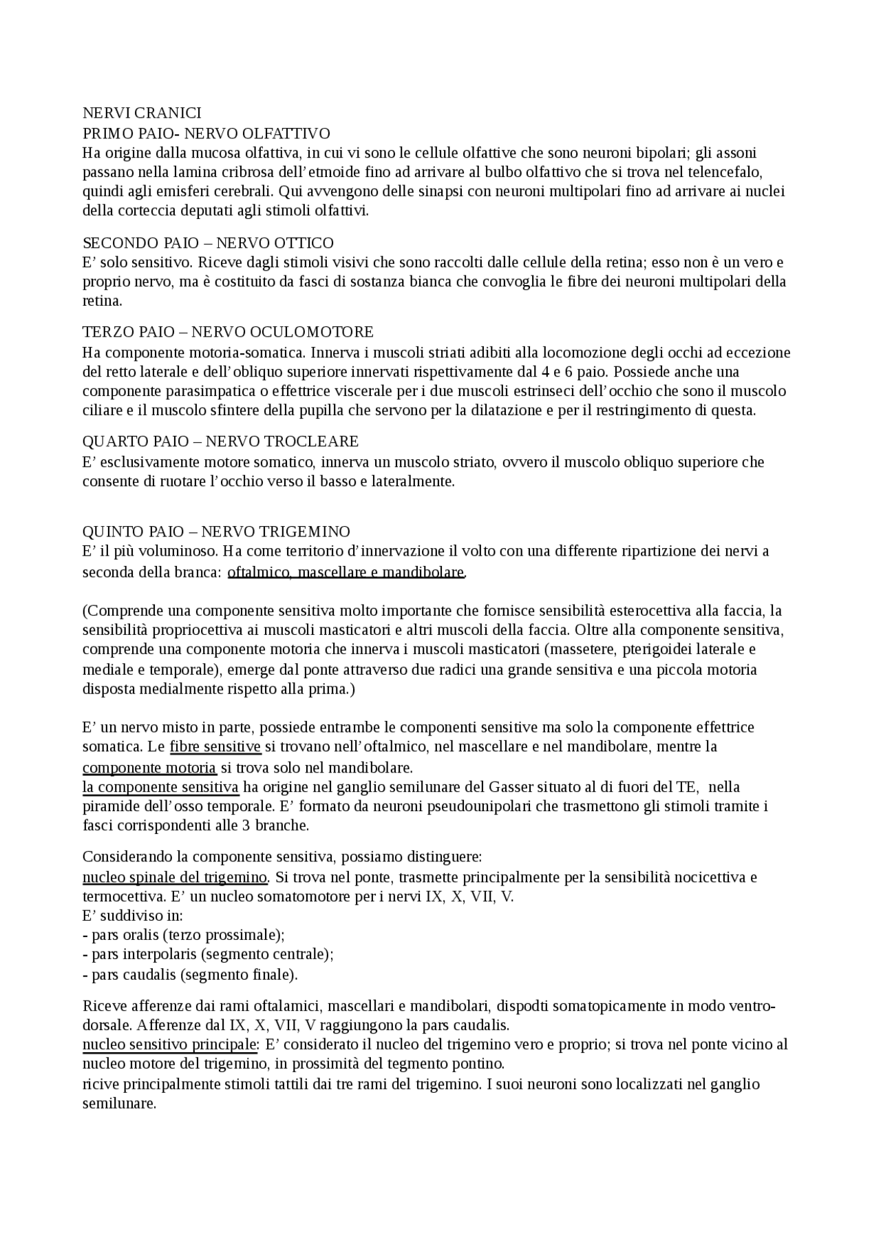 Nervi Cranici Schema Riassuntivo Docsity